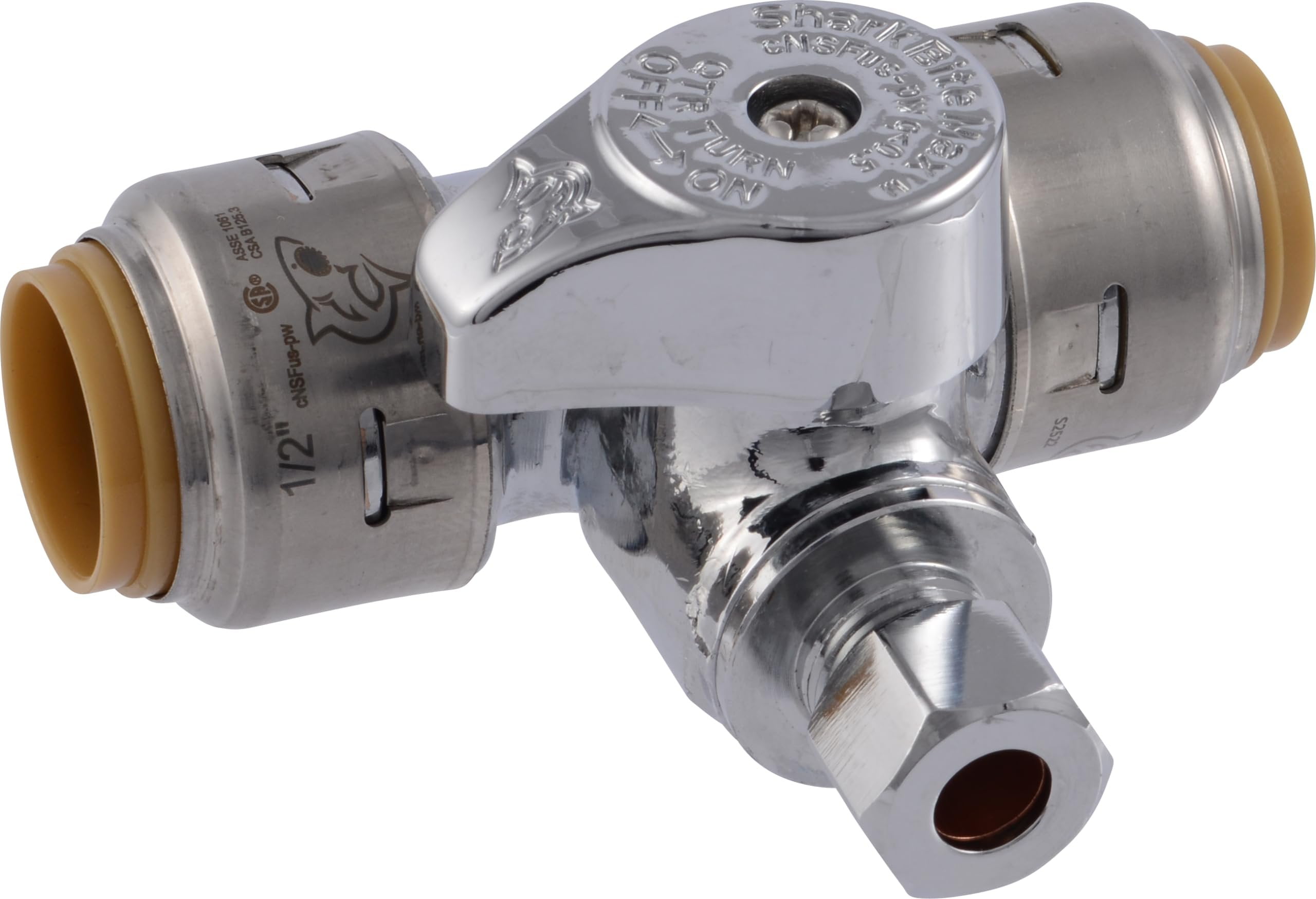 SharkBite Max 1/2 x 1/2 x 1/4 Inch Compression Tee Stop Valve, Push to ...