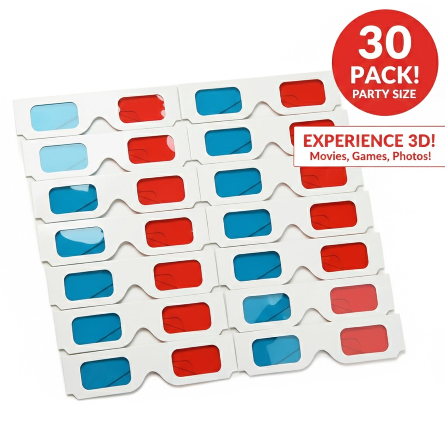 SharkTRUE 30-Pack 3D Red Blue Anaglyph Glasses - Cardboard Movie ...