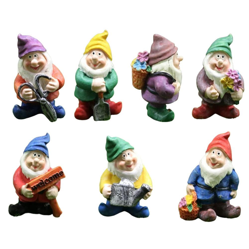 SharkTRUE 7 Pieces Gnomes Fairy Resin Statues, Miniature Garden Gnomes ...