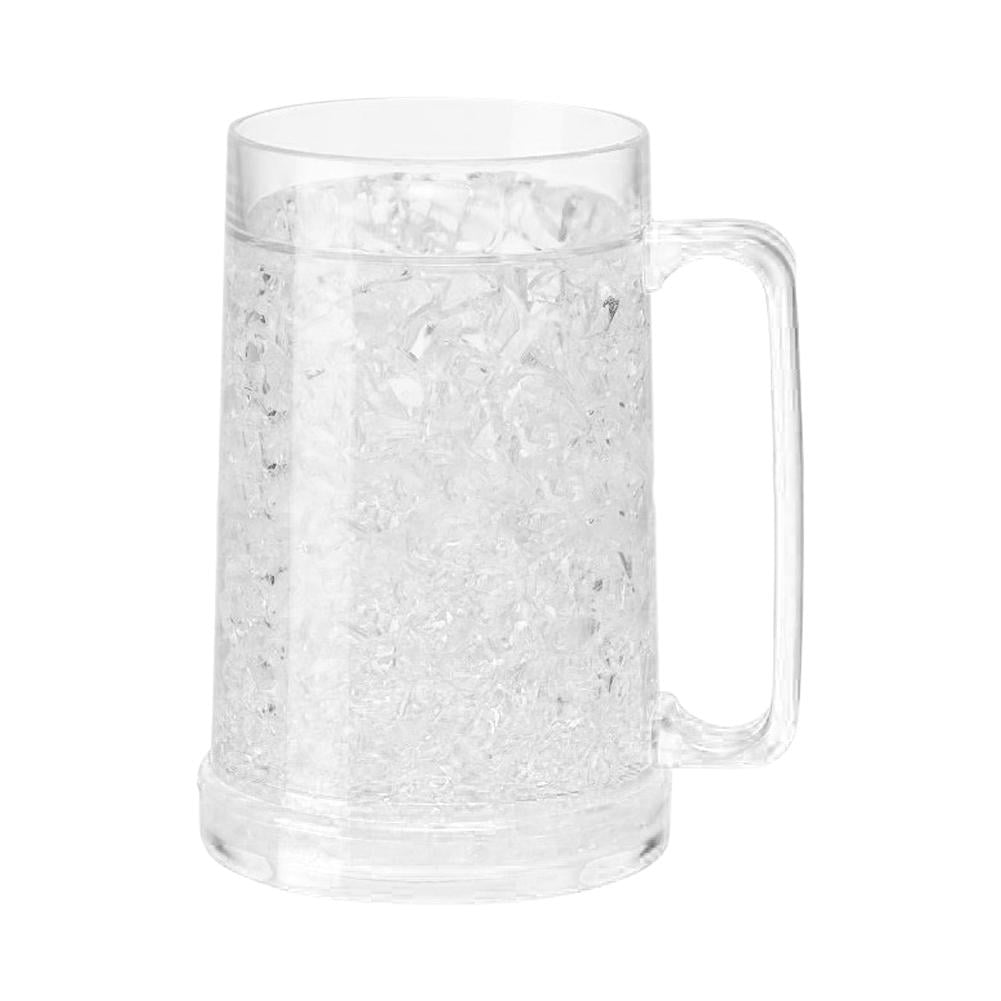 SharkTRUE Freezer Beer Mugs, 16 oz Clear Double Wall Gel Frosty Ice ...