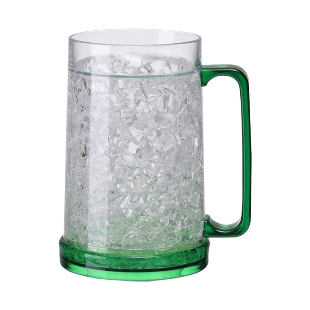 SharkTRUE Freezer Beer Mugs, 16 oz Clear Double Wall Gel Frosty Ice ...