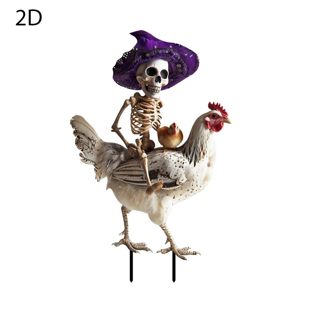 SharkTRUE Halloween Skeleton Riding Rooster Metal Yard Sign Spooky ...