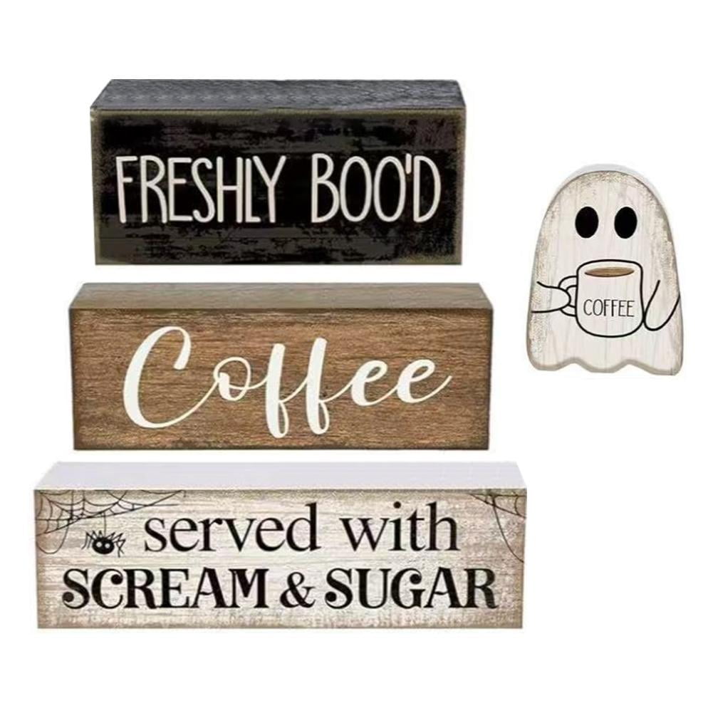 SharkTRUE Halloween Table Decoration,Coffee Ghost Wooden Sign,Halloween ...