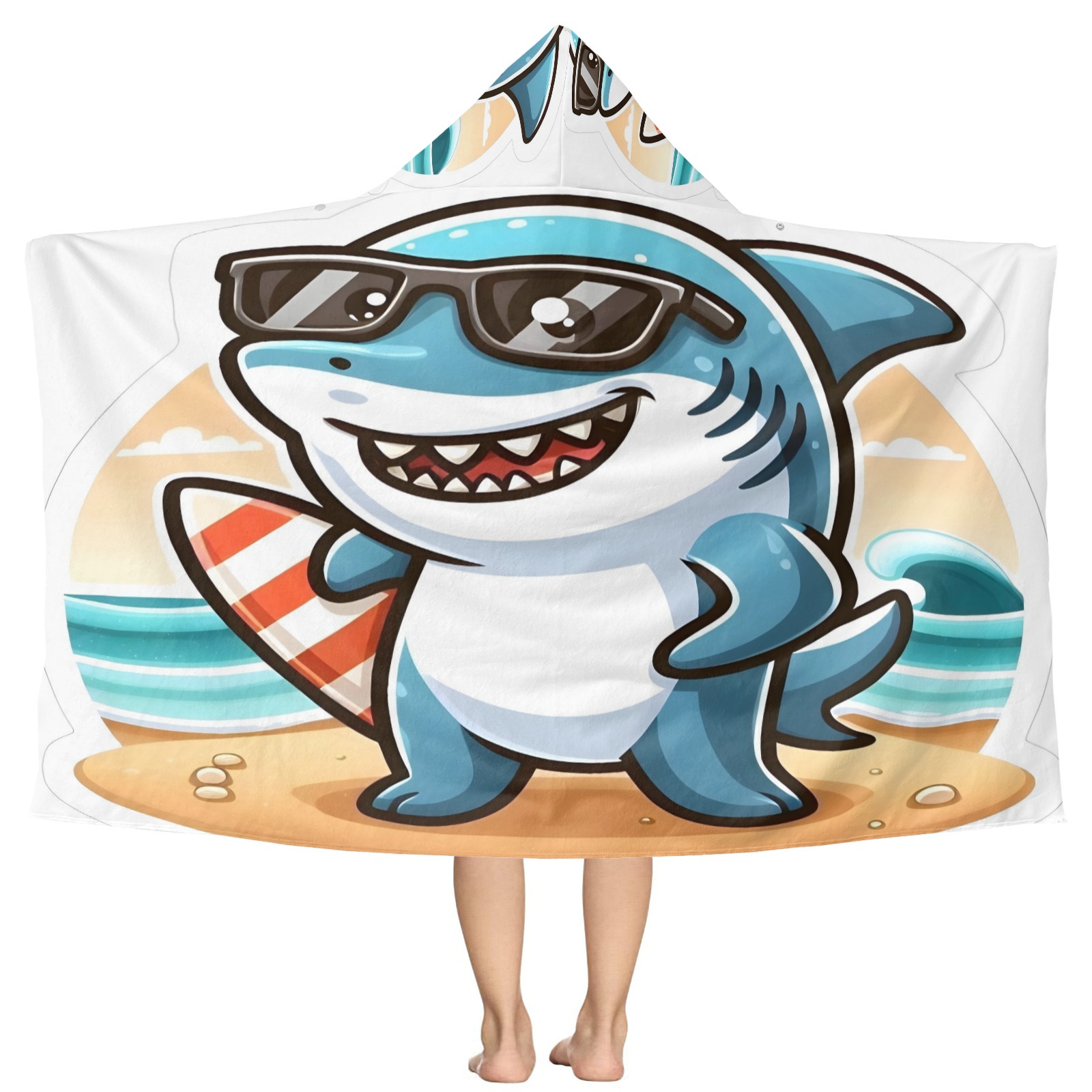 Sharkdog Pattern Beach Poncho - Microfiber - Towel - Kids Lightweight ...
