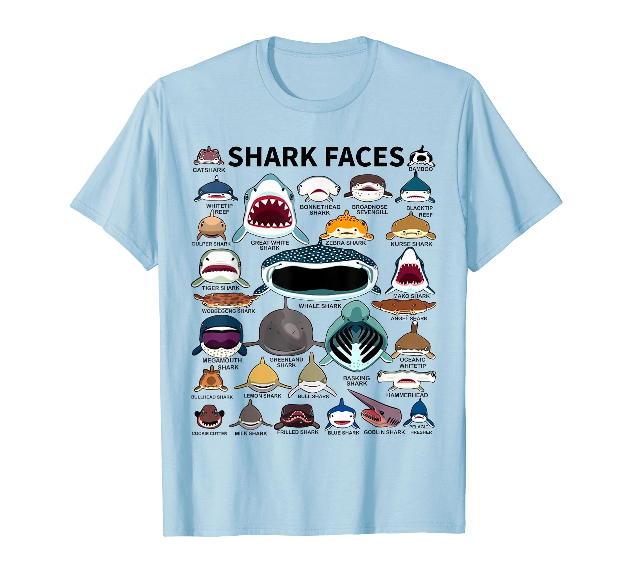 Sharkk Faces Type of Shark Shark Faces of All Kinds Unisex T-Shirt ...