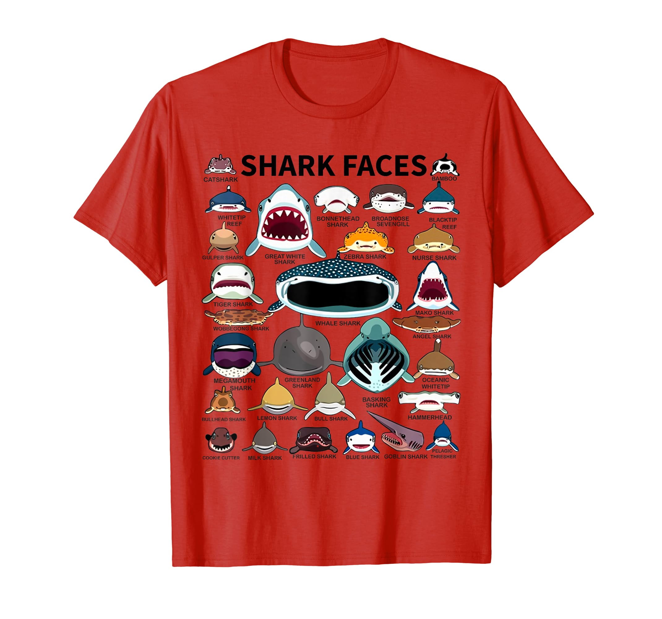 Sharkk Faces Type of Shark Shark Faces of All Kinds Unisex T-Shirt ...