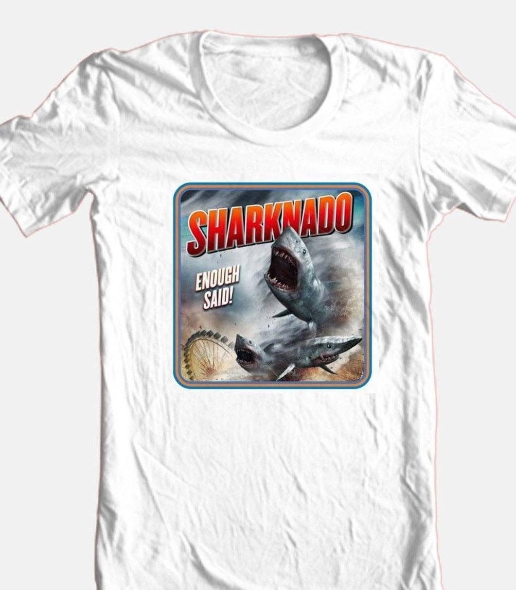 Sharknado T-shirt b-movie sci fi horror film 100% cotton graphic white ...