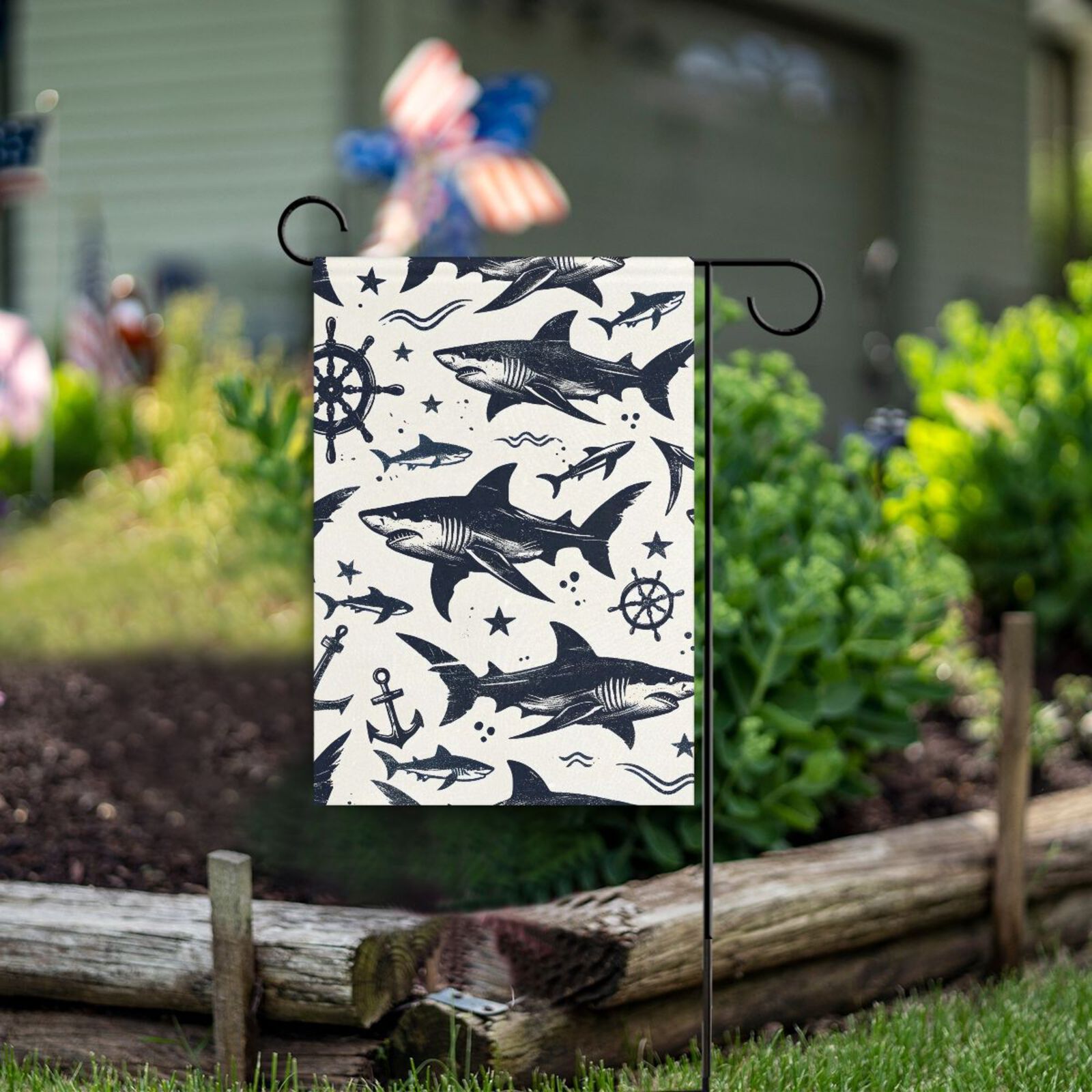 Sharks Anchors Garden Flag Double Sided Outdoor Banners for Courtyard ...