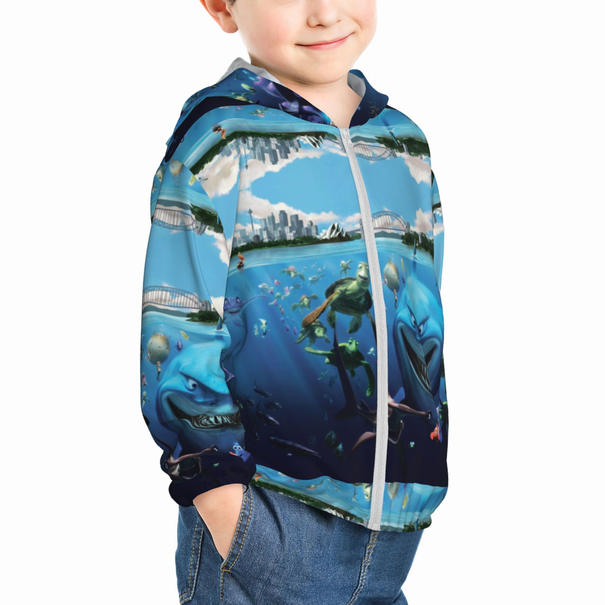 Sharks And Fish Kids Zip-Up Hoodie Girls Boys Sun Protection Jacket Hooded Cooling Shirt ...