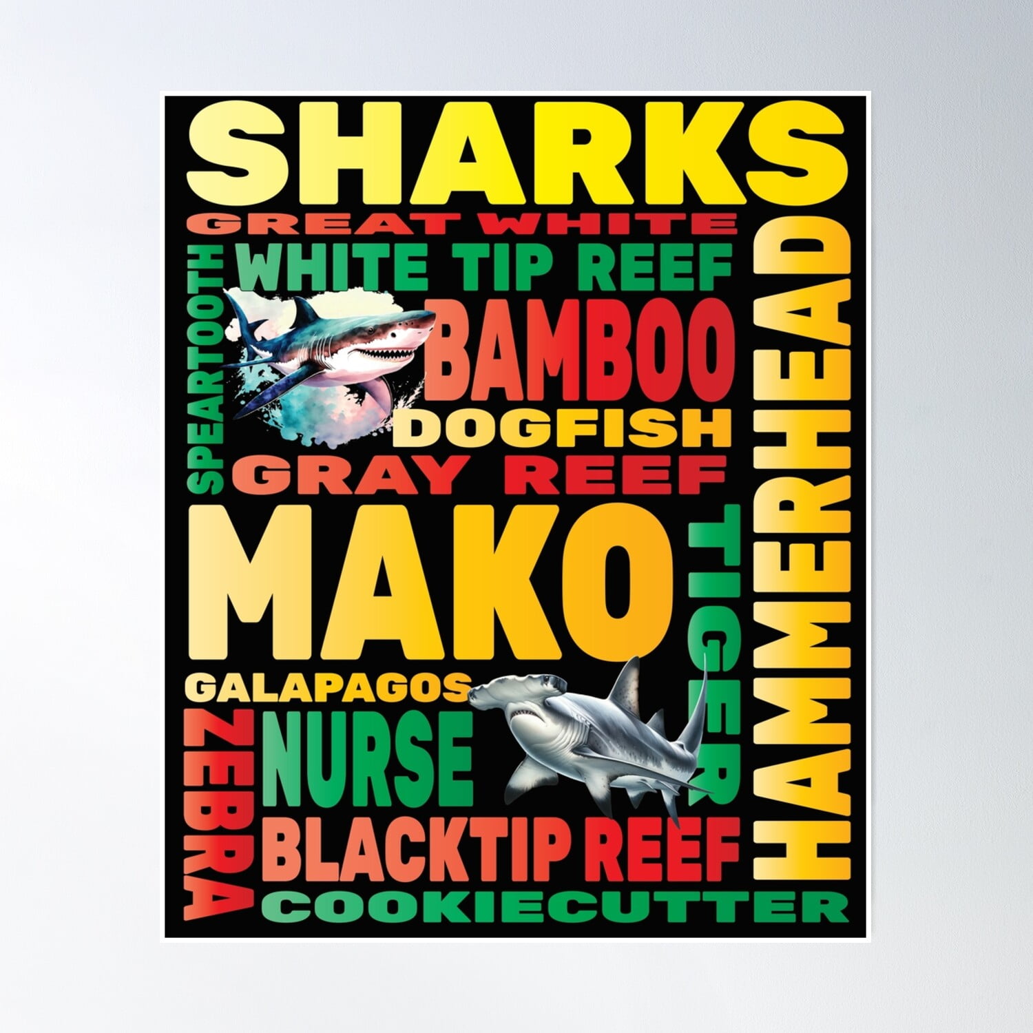 Sharks Aquarium Hobbyist Ocean Marine Biology Biologist Sea Poster Wall ...