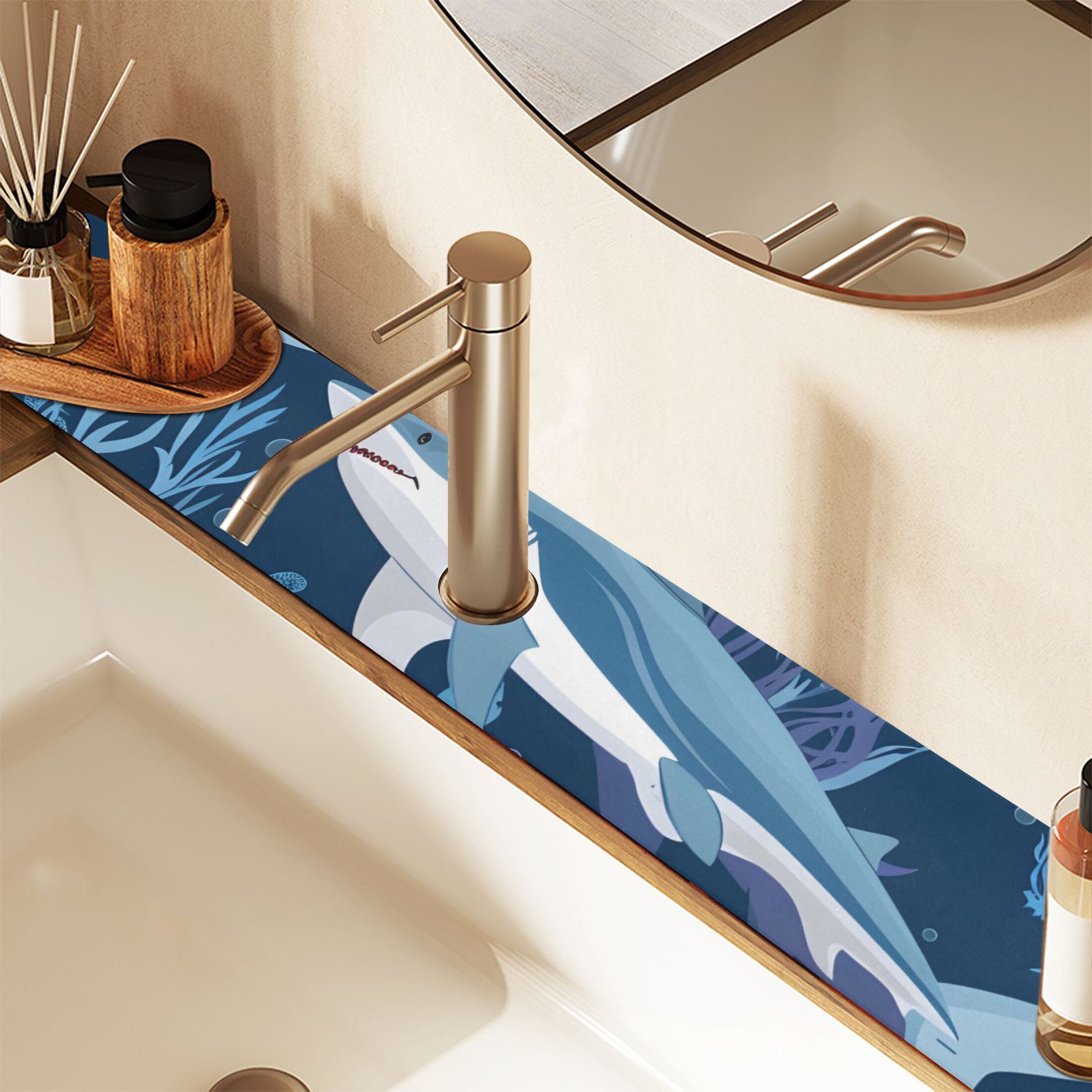 Sharks Coral Seaweed Sink Splash Guard Faucet Drying Mat 30"x5.4 ...