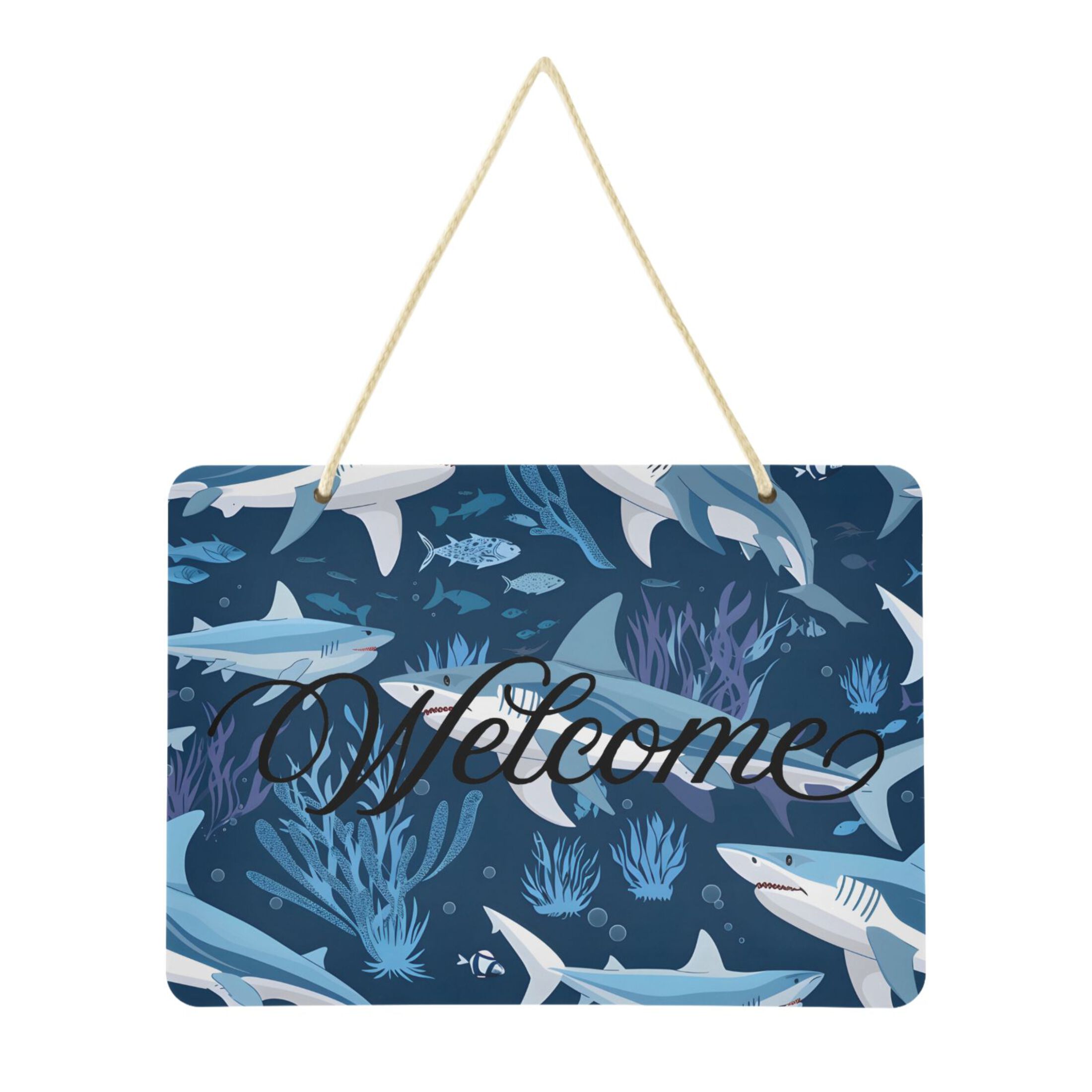 Sharks Coral Seaweed Welcome Sign Front Door PVC 14x10 inch Hanger ...