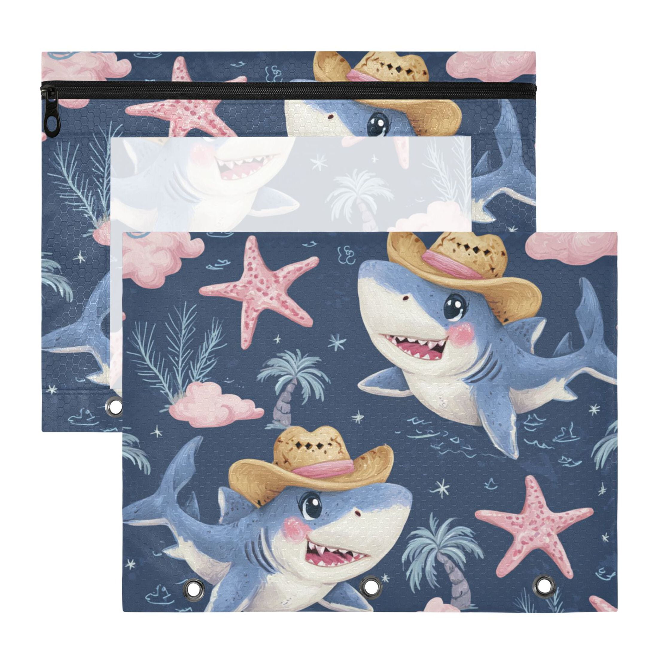 Sharks Cute Starfishes Trees 3-Ring Binder Pouches A4 Size Zipper ...