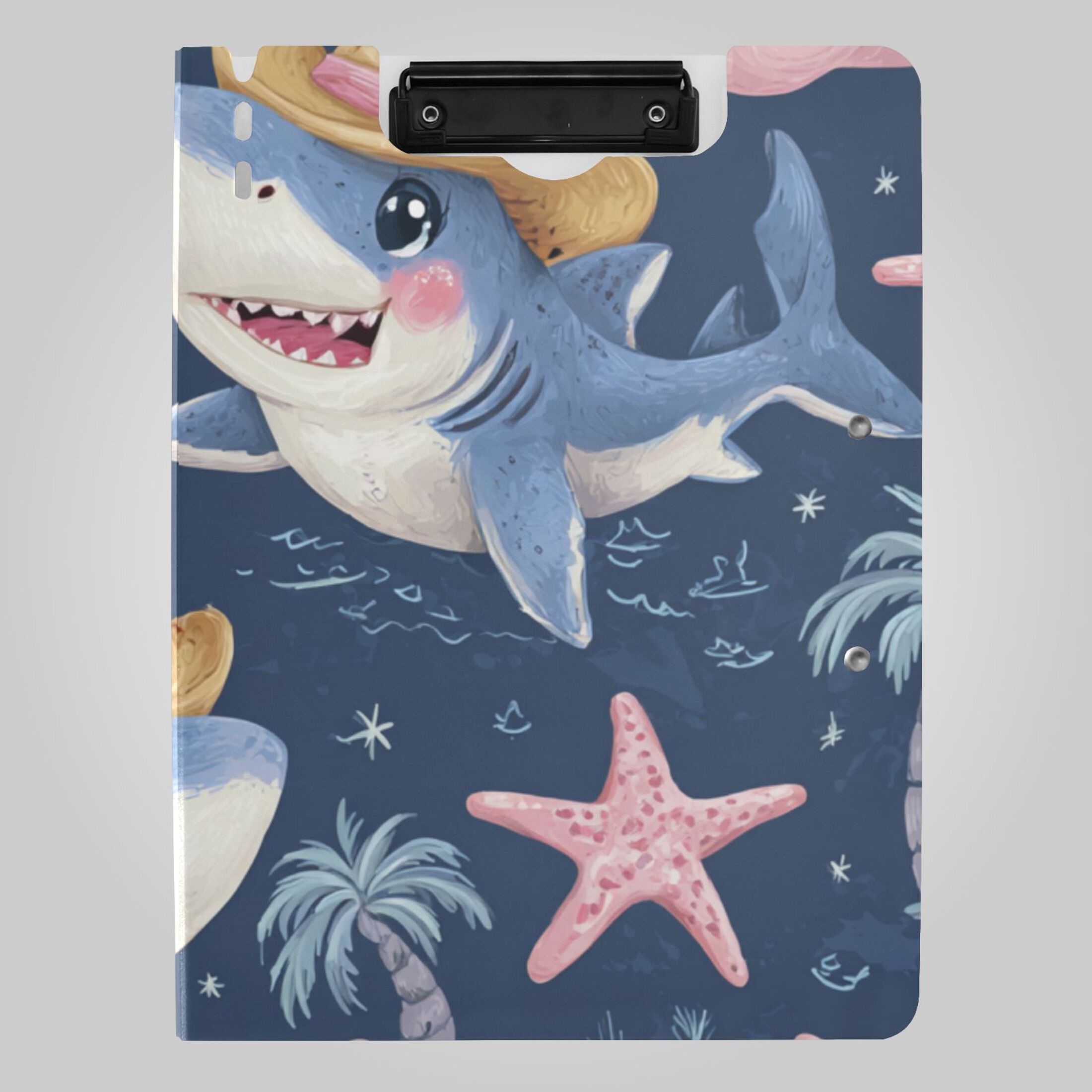 Sharks Cute Starfishes Trees Foldable Binder Folder Clipboard with Pen ...