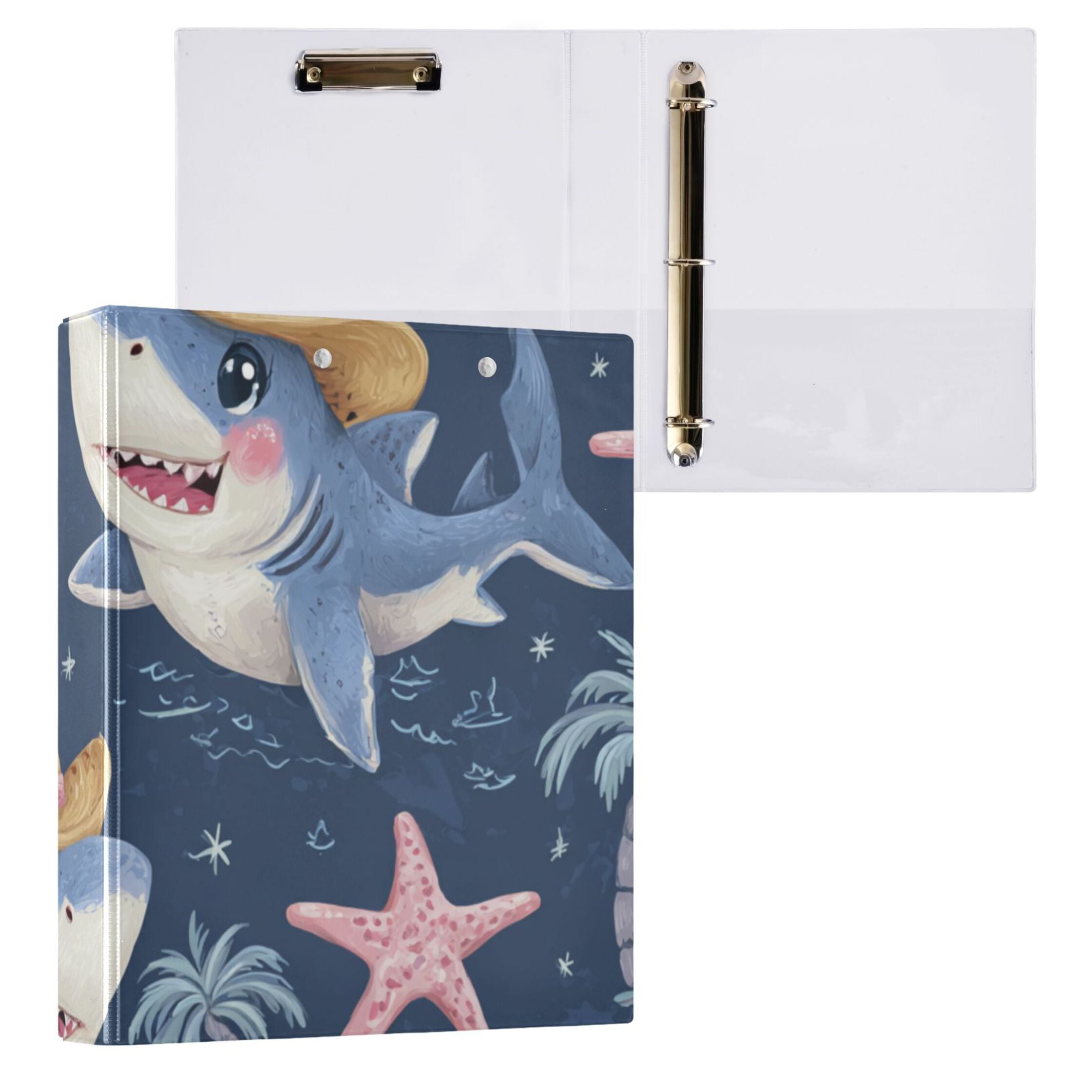 Sharks Cute Starfishes Trees Round Ring Binder 3 Rings 1.5" Capacity ...