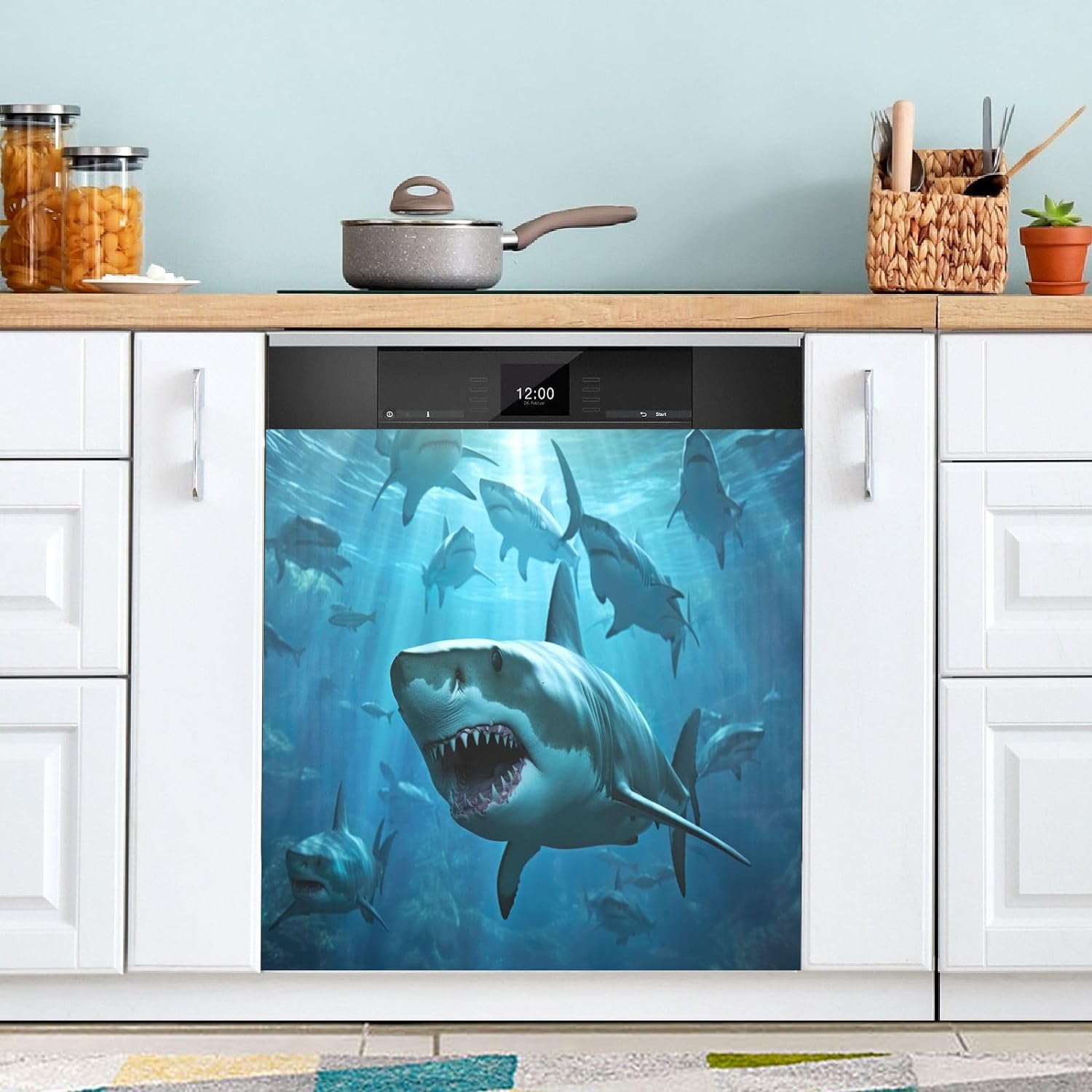 Sharks Dishwasher Magnet Cover, Kitchen Dish Washer Door Panel Magnetic ...