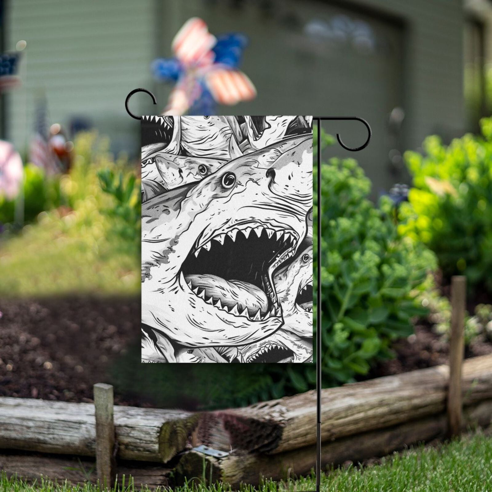 Sharks Gray Garden Flag Double Sided Outdoor Banners for Courtyard ...