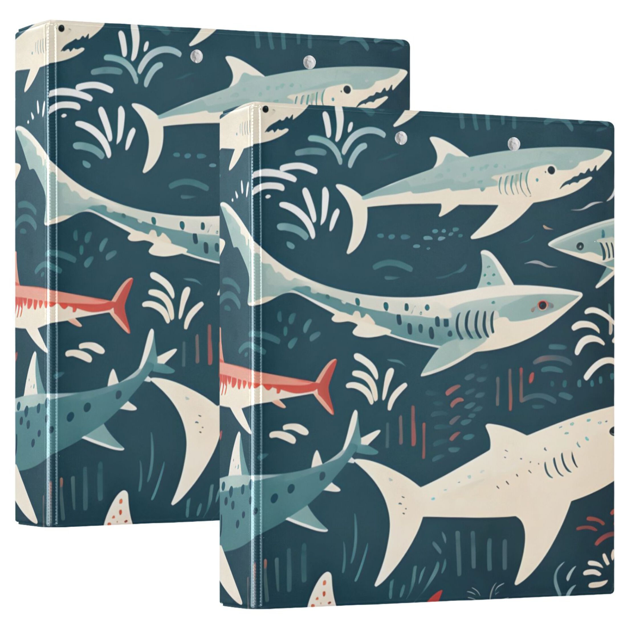 Sharks Hardcover 3 Ring Binder 1.5 inch Round Rings with Interior ...