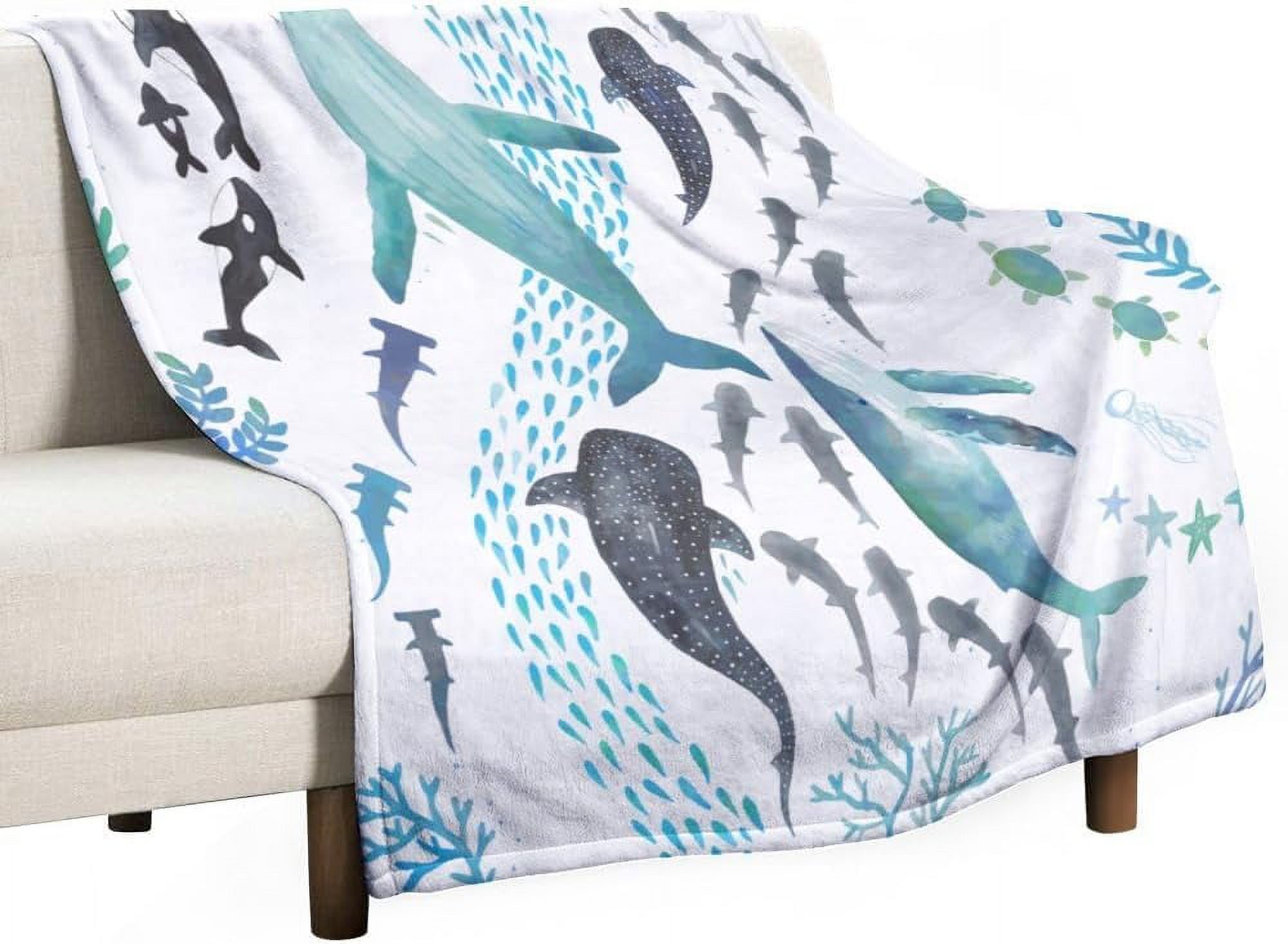 Sharks Humpback Whales Orcas & Turtle Ocean Flannel Fleece Throw ...