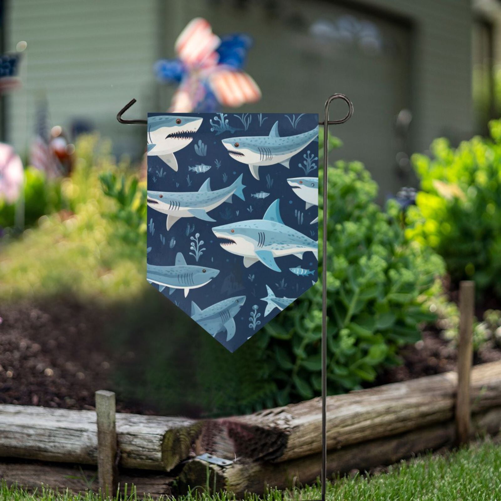 Sharks Leaves Garden Flag 18" x 12.5" Double Sided Yard Lawn Outdoor ...