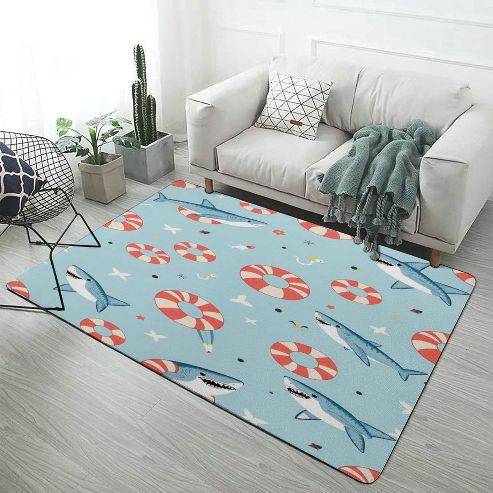 Sharks Lifebuoys Ocean Fun Carpet Rug for Bedroom Living Room Home Sofa ...