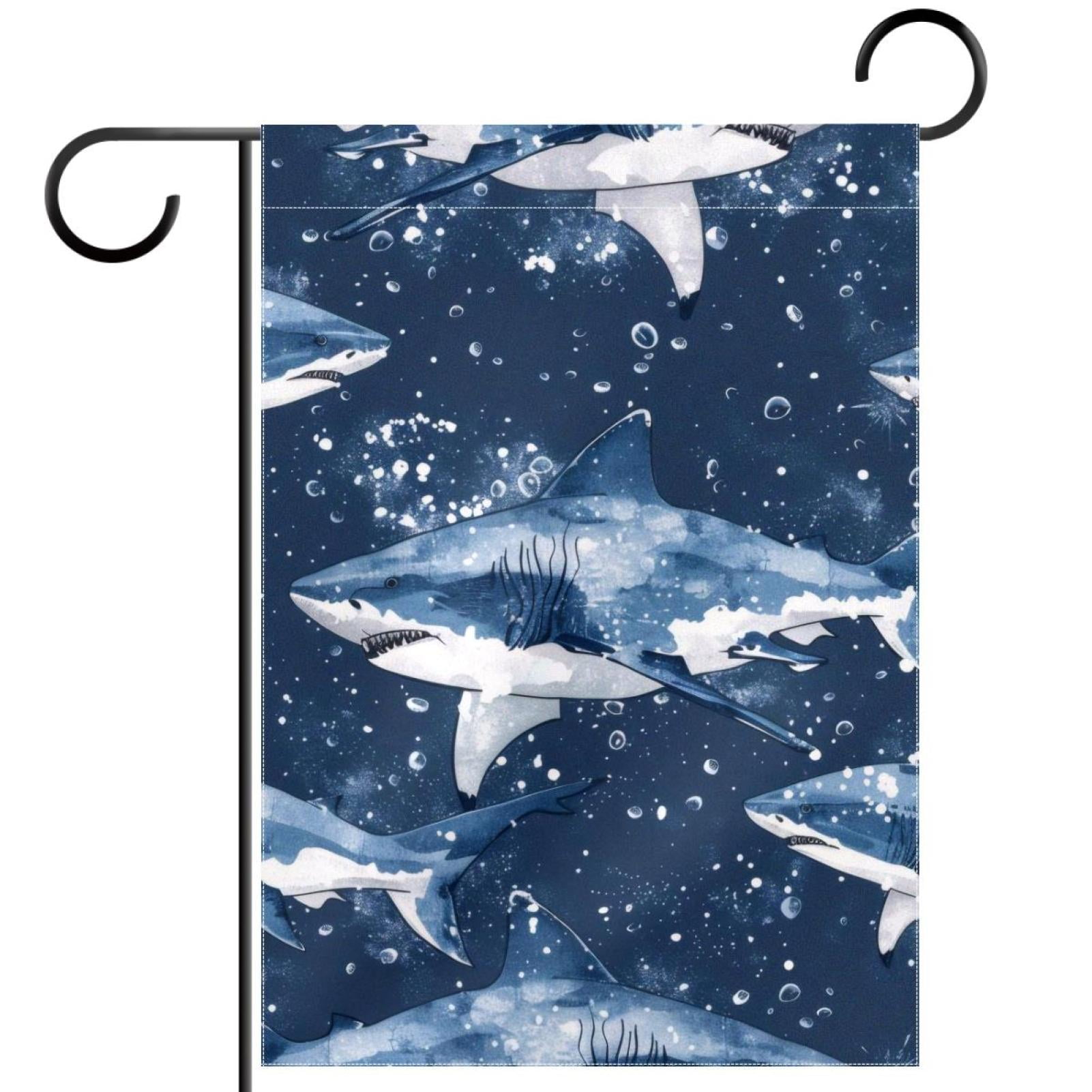 Sharks Navy Blue Pattern Garden Flag Double Sided House Flag for ...