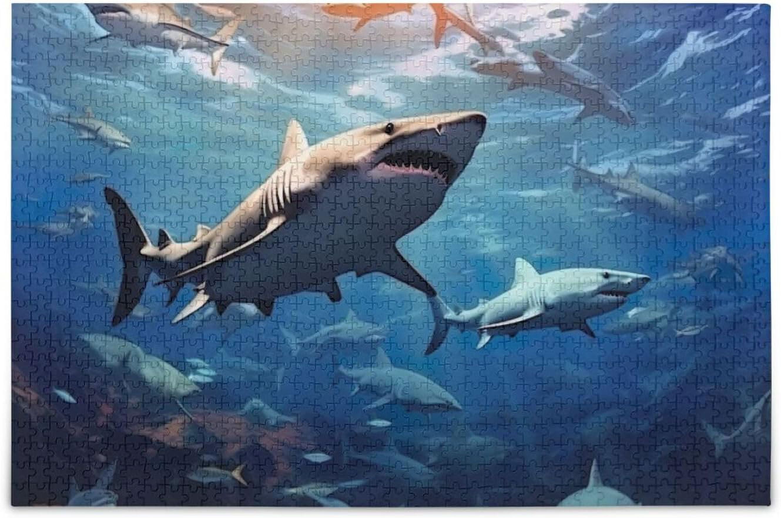 Sharks Pattern Puzzle 500 Pieces - Wooden Jigsaw Puzzles for Family ...