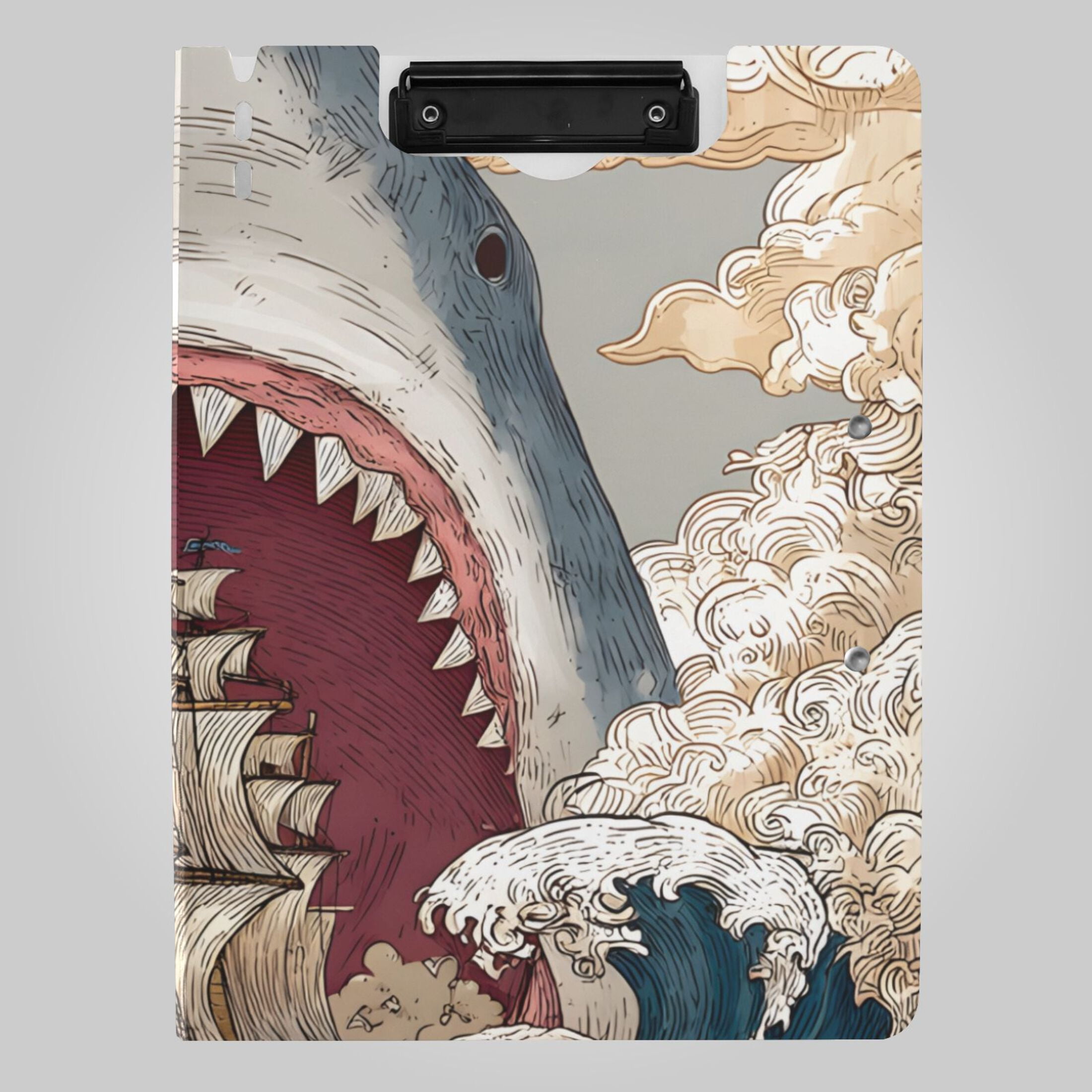 Sharks Roaring Wave Sailboat Foldable Binder Folder Clipboard with Pen Slot Double Clips A4 Size ...