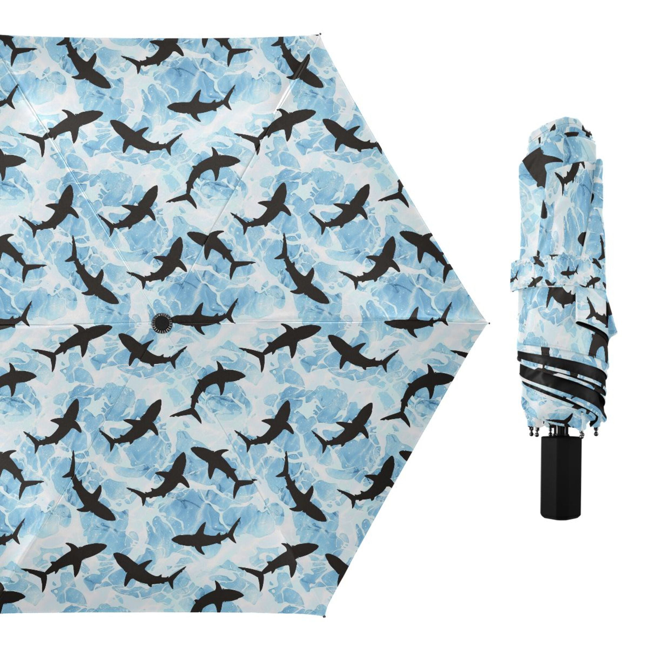 Sharks Silhouette Swimming Compact Sun Umbrella Windproof Travel ...