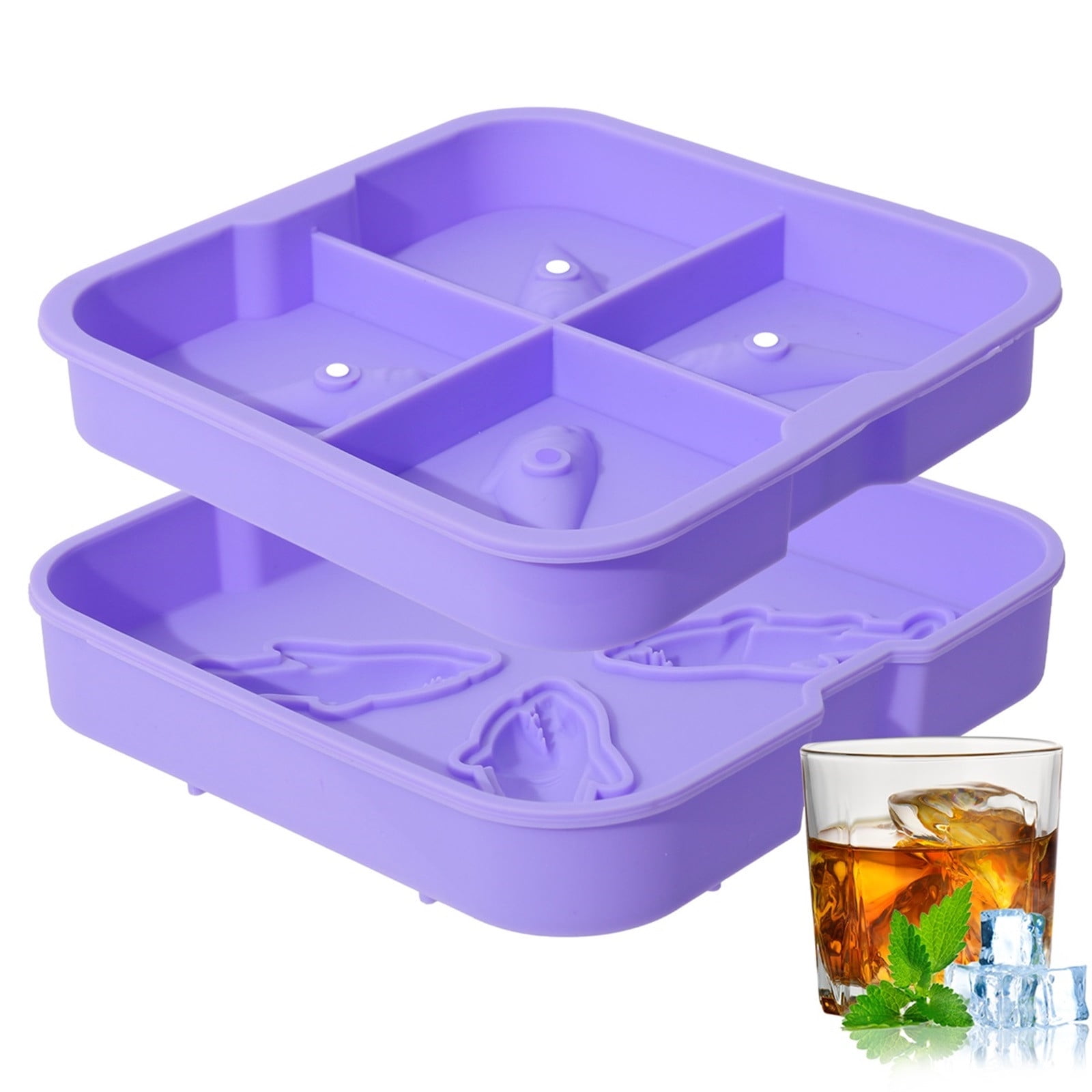 Sharks Silicone Ice Cube Mold Tray | Flexible Food-Grade Silicone | Shark Shaped Novelty Ice ...