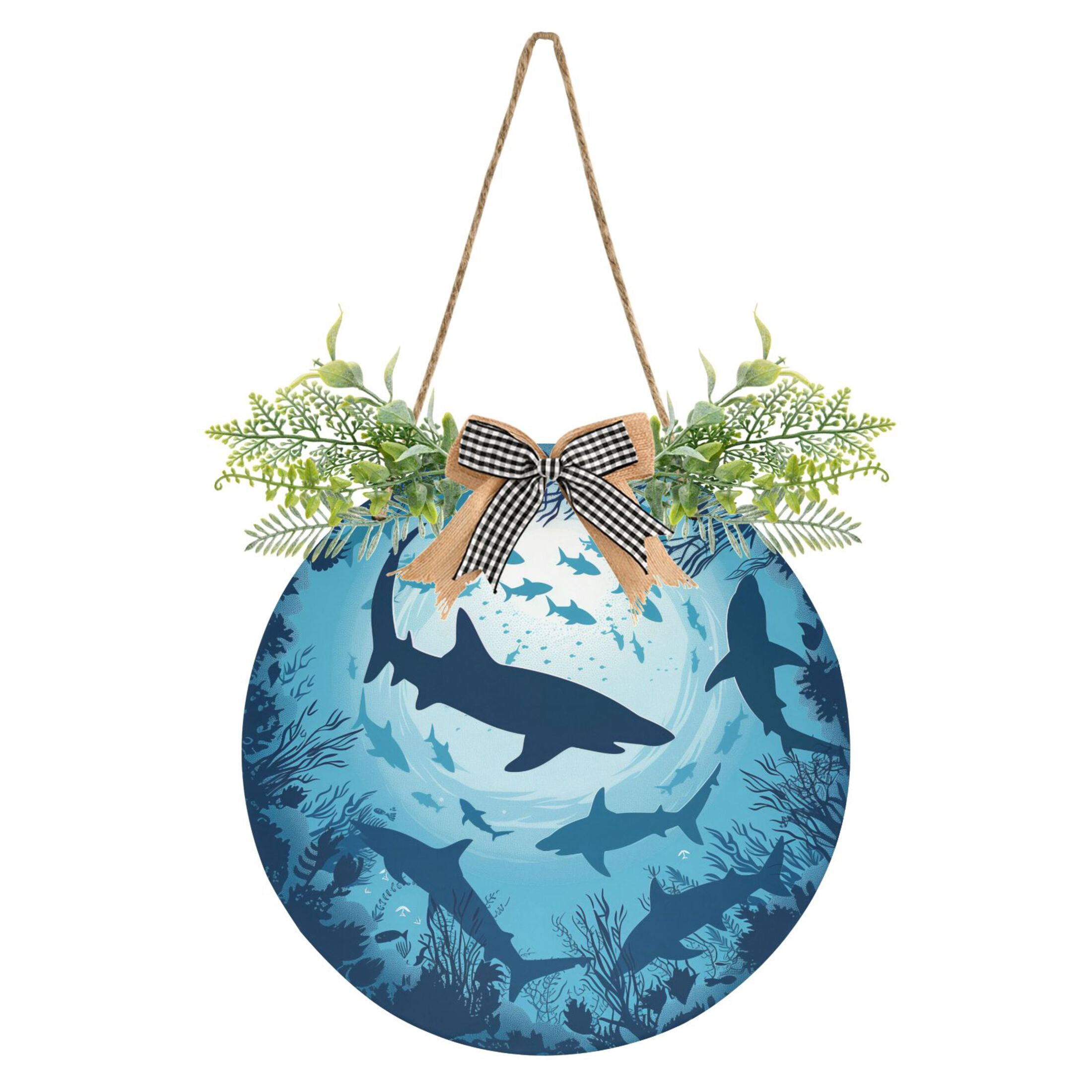 Sharks Swimming Silhouettes Welcome Front Door Sign Round 12 inch Porch ...