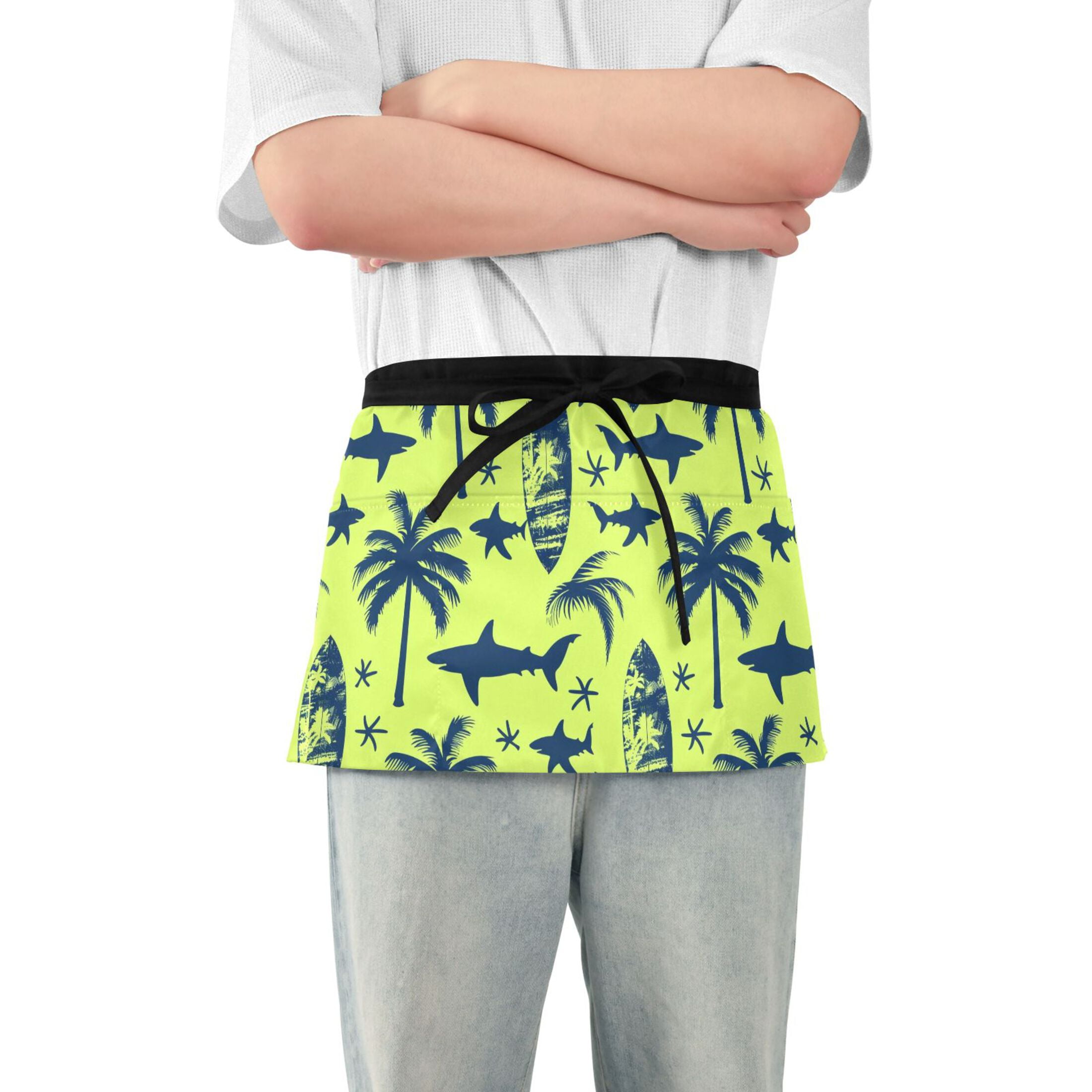 Sharks Tree Silhouette Server Apron with 3 Pockets Waterproof Waitress ...