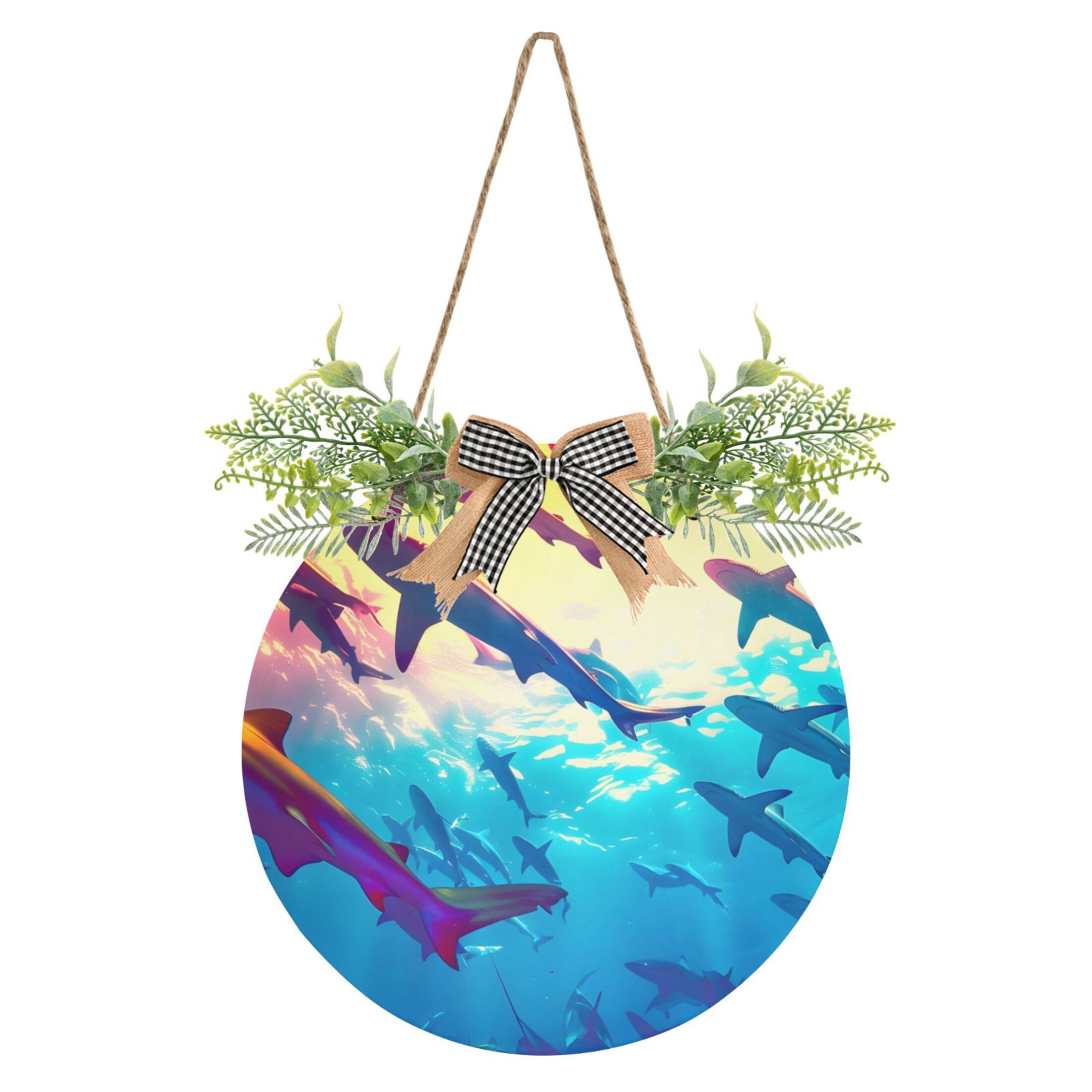 Sharks Underwater Welcome Front Door Sign Round 12 inch Porch Hanging ...