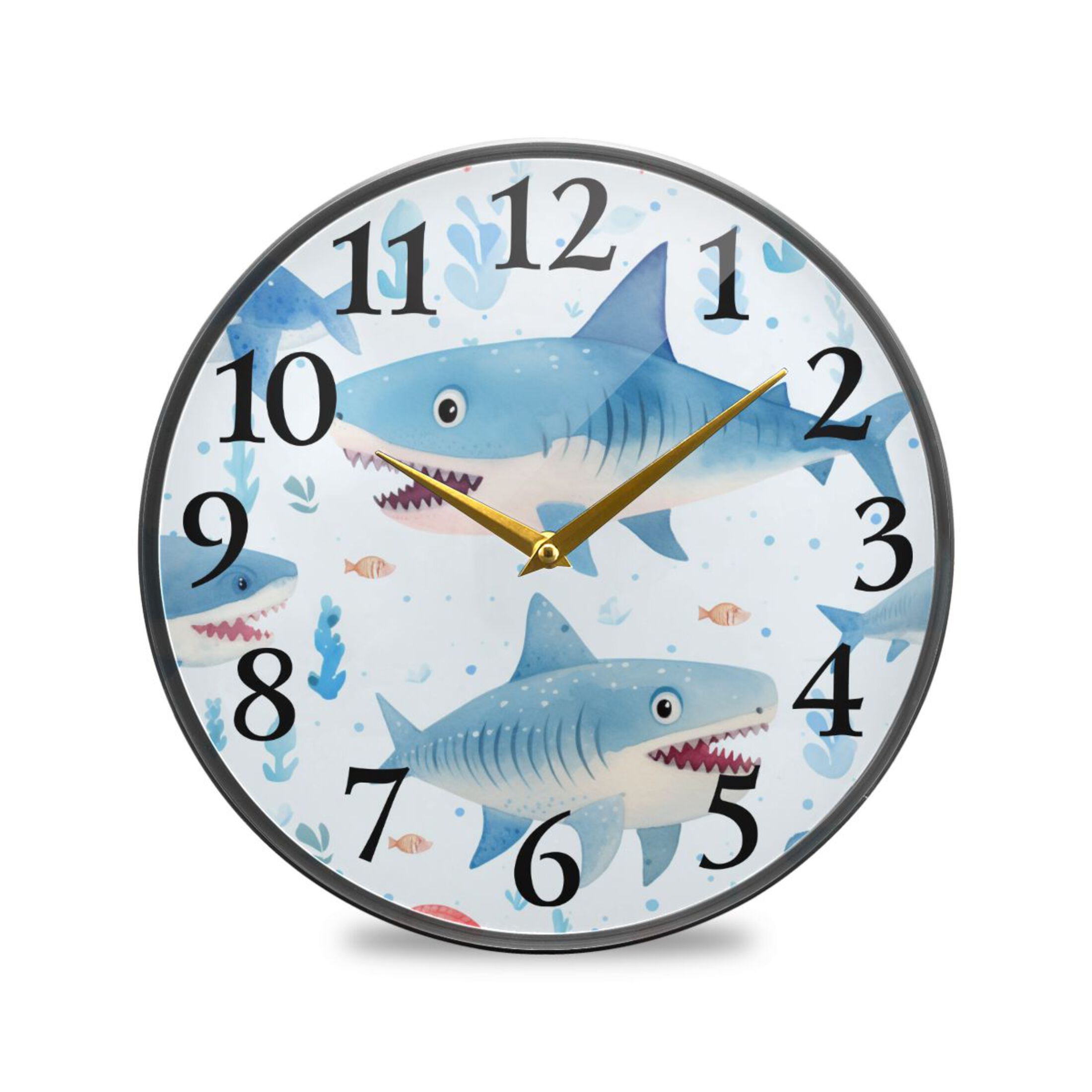 Sharks Wall Clocks Battery Operated 9.5 Inch Round Clock Acrylic Silent ...
