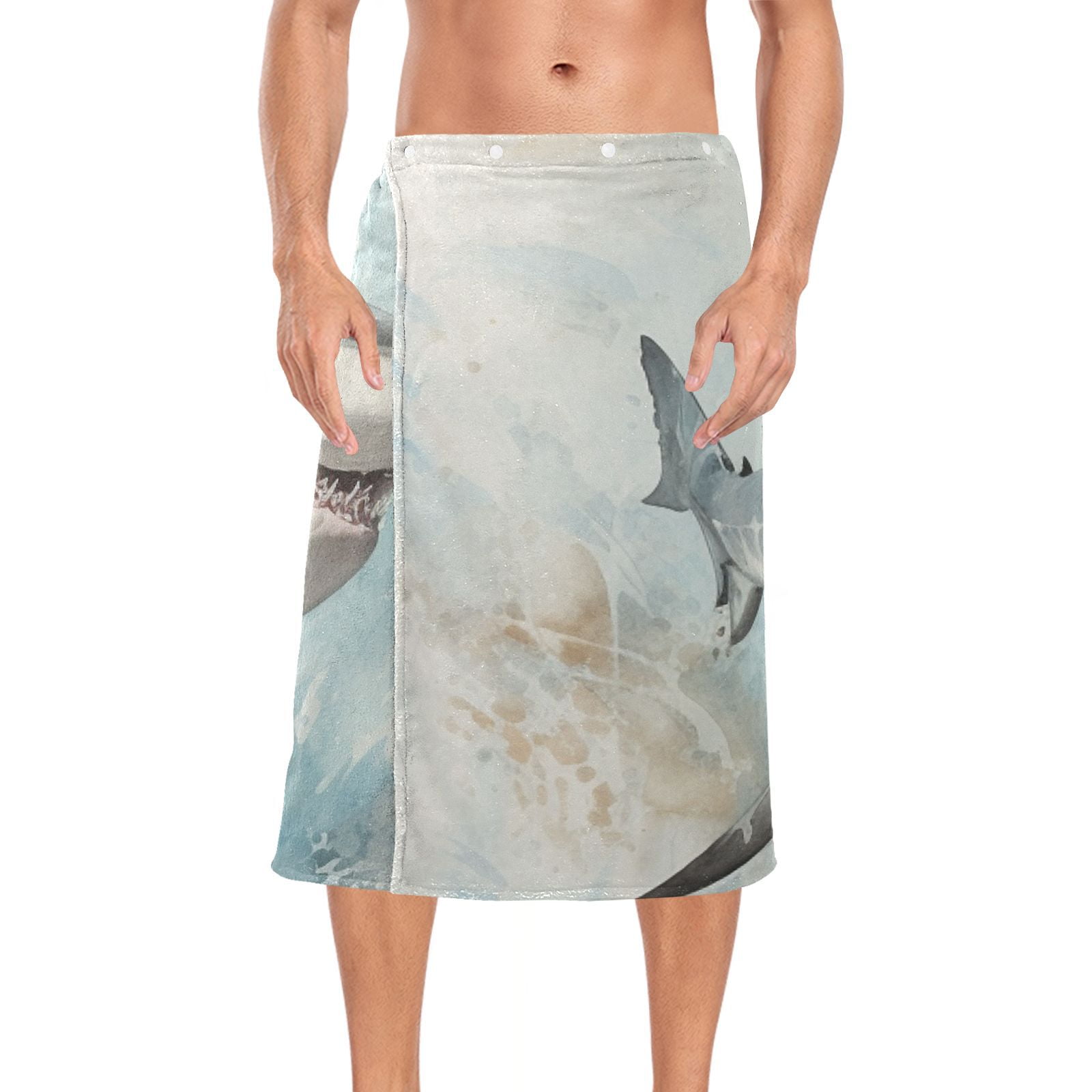 Sharks Waves Bath Towel Wrap for Man Adjustable Shower Wrap Button ...