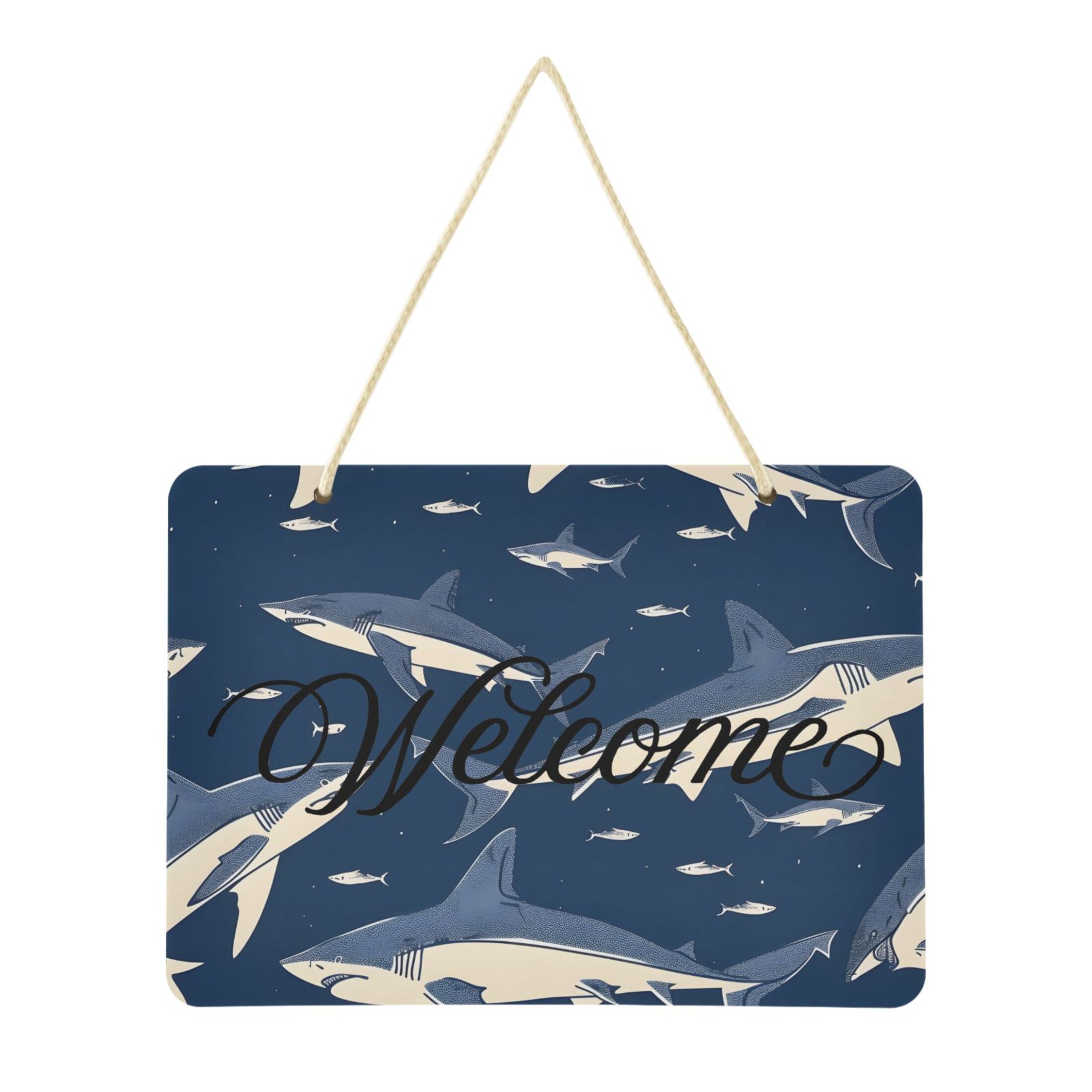 Sharks and Fish Swimming Welcome Sign Front Door PVC 14x10 inch Hanger ...