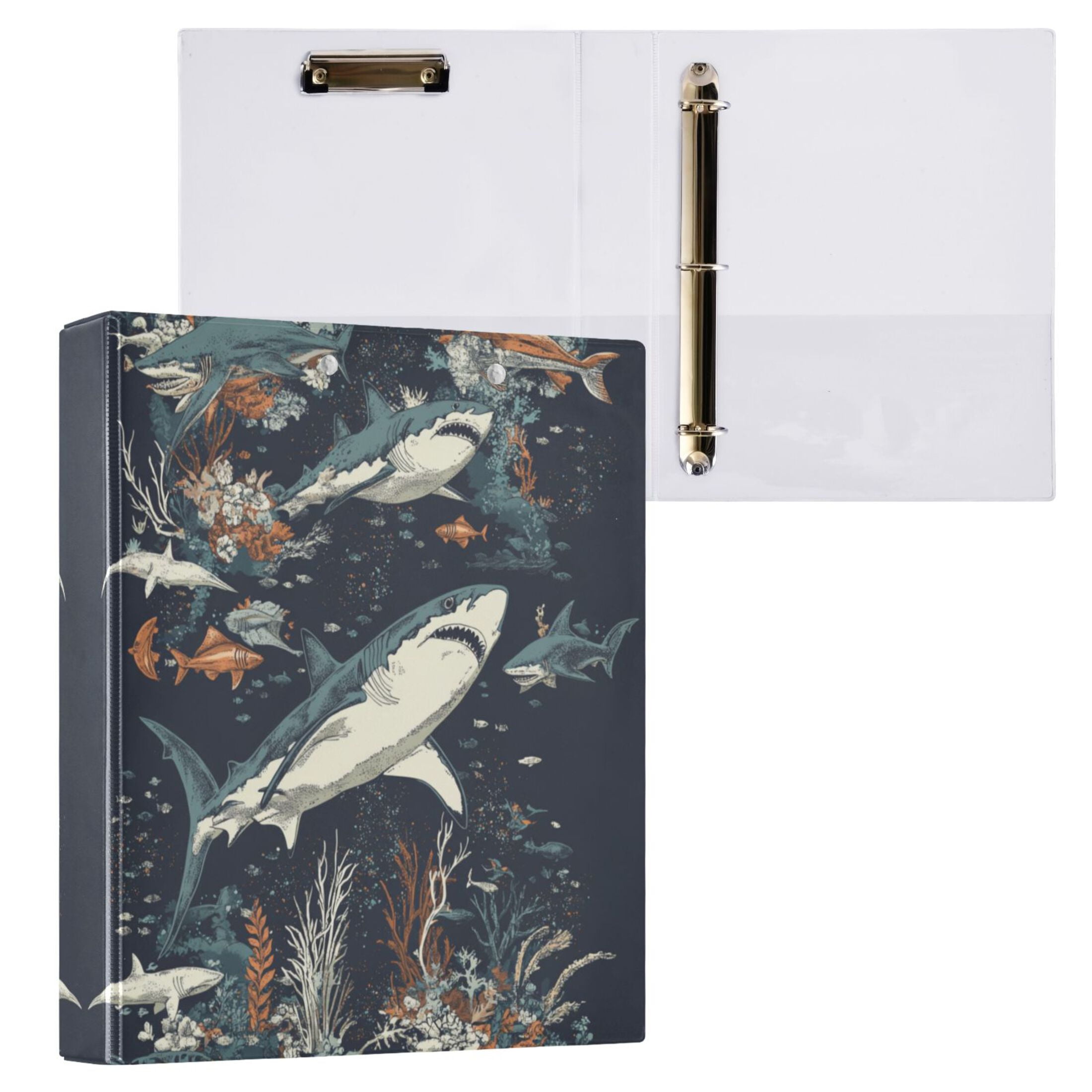 Sharks and Sea Creatures 3 Ring Hardcover Binders 1.5in Round Rings for ...