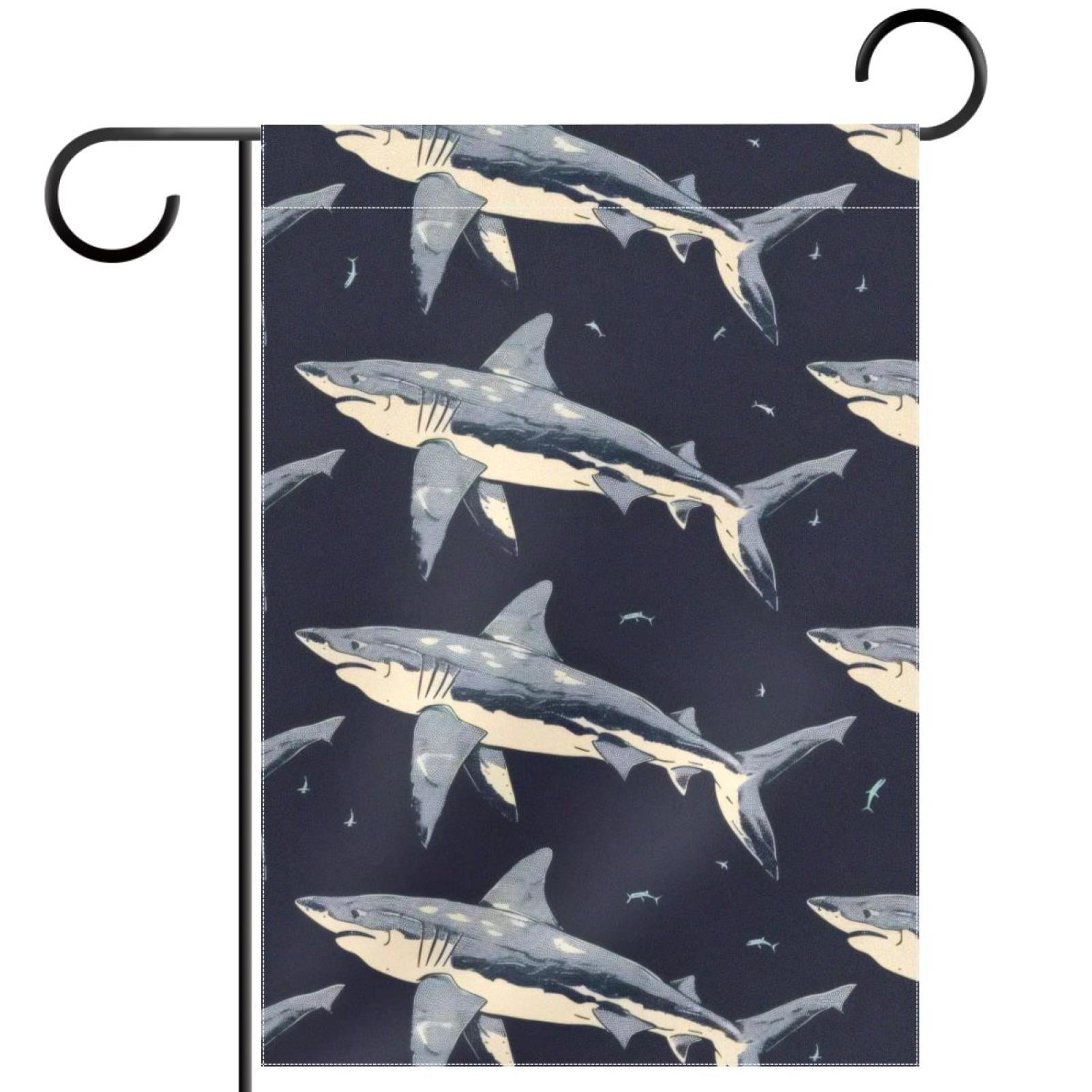 Sharks and Small Fishes Print Polyester Garden Flag House Banner 28 x ...
