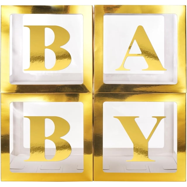 Sharlity Baby Boxes with Letters for Baby Shower, 4 Pcs Transparent ...