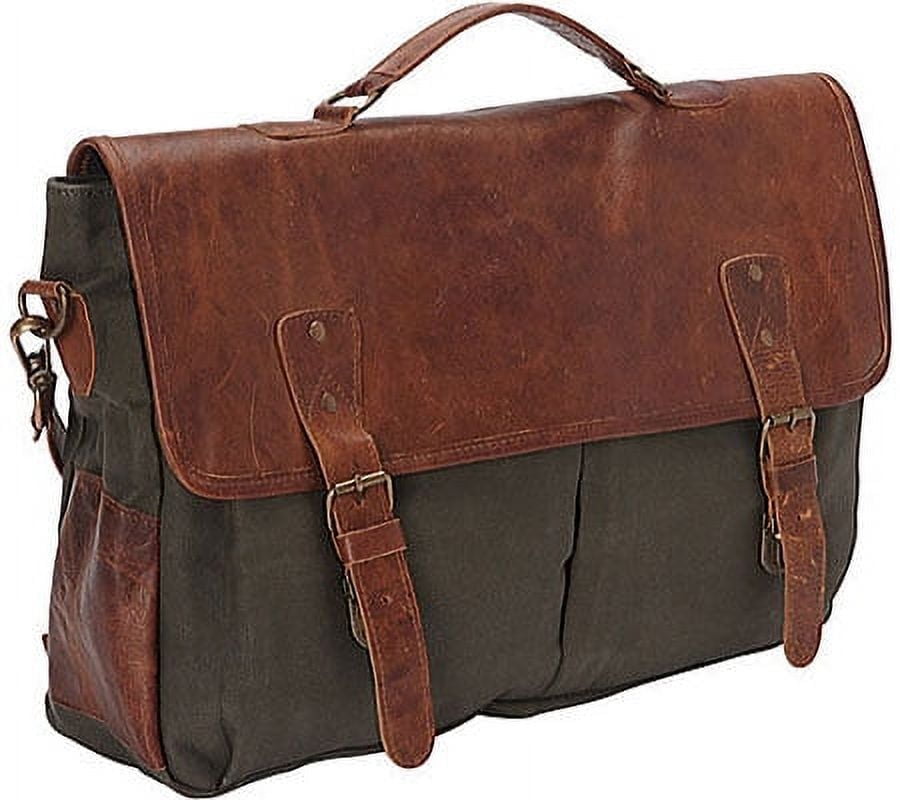 Sharo Classic Leather Laptop Messenger Bag and Brief in Brown Leather and Canvas Two Tone ...