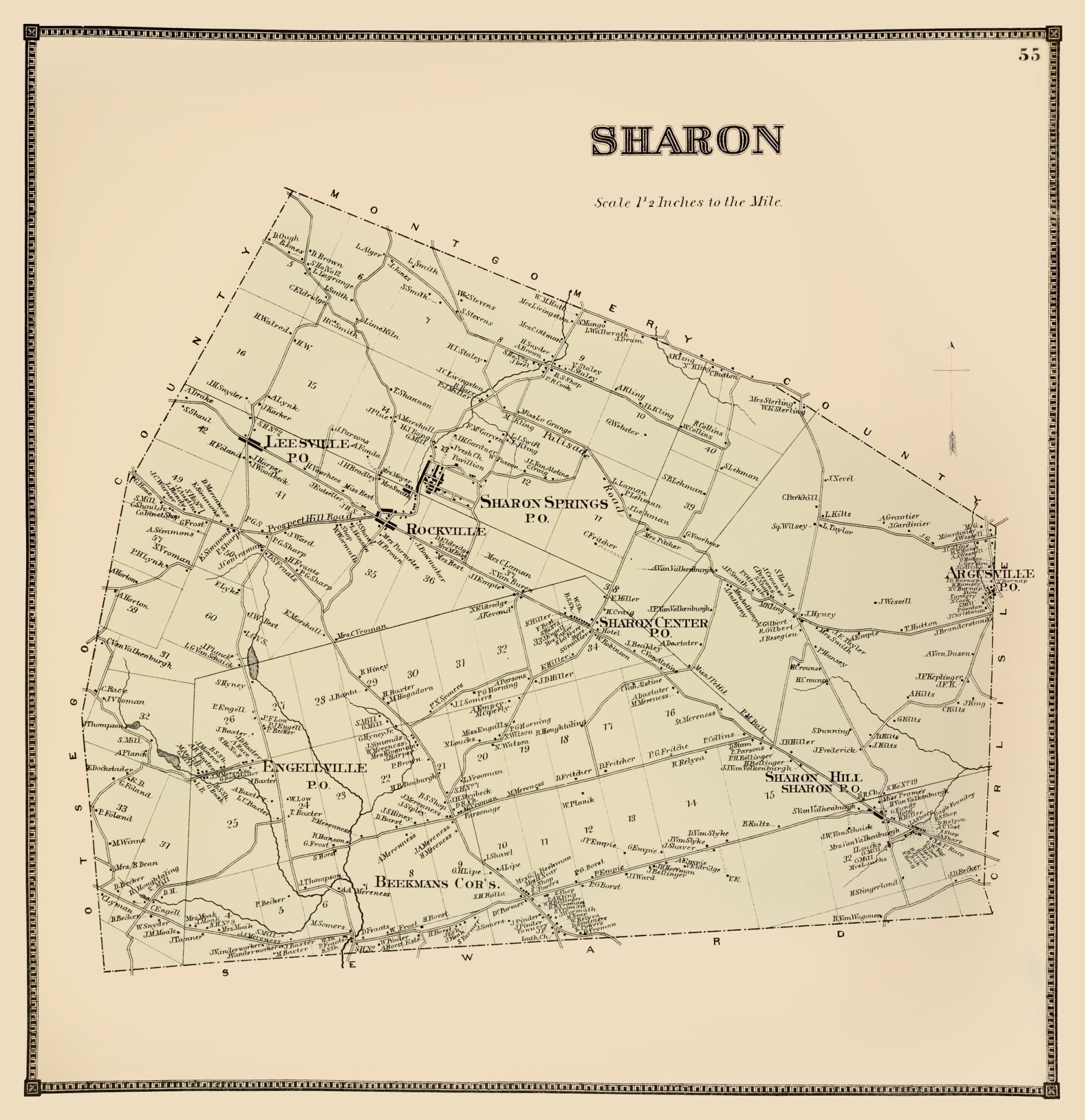 Historic City Map - Sharon New York - Stone 1866 - 23 x 23.74 - Vintage ...