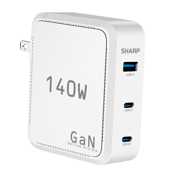 Sharp 140W USB C Charger, Compact Foldable GaN Fast Charge 3-Port (2 ...