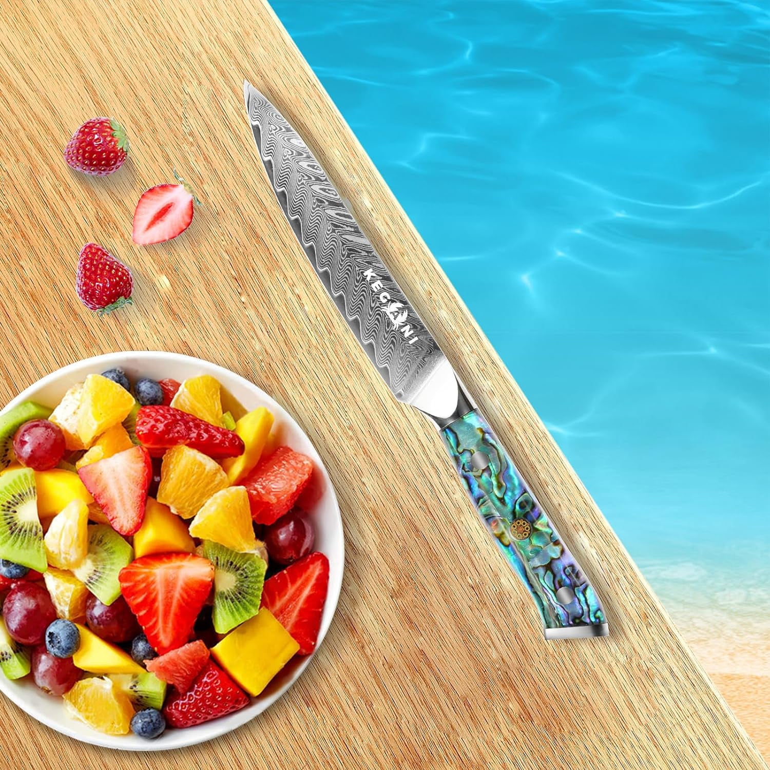 Kegani 5" Damascus Utility Knife, Paring Knife with Sheath 67 Layers VG ...