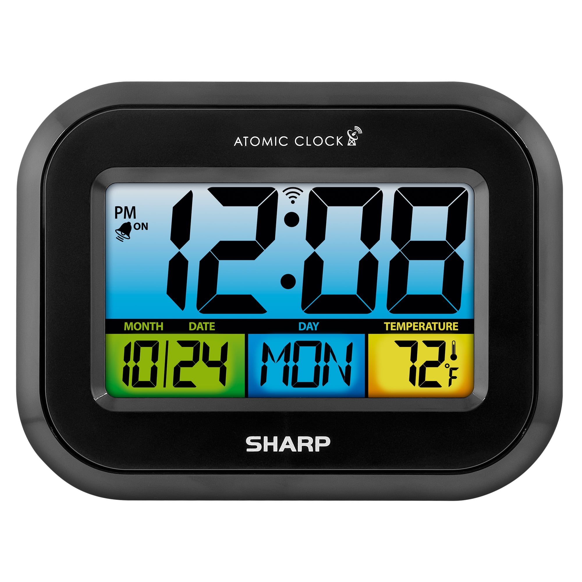 Sharp Atomic Alarm Clock With Calendar And Indoor Temperature Display, 5"H x 1"W x 6-1/2"D ...