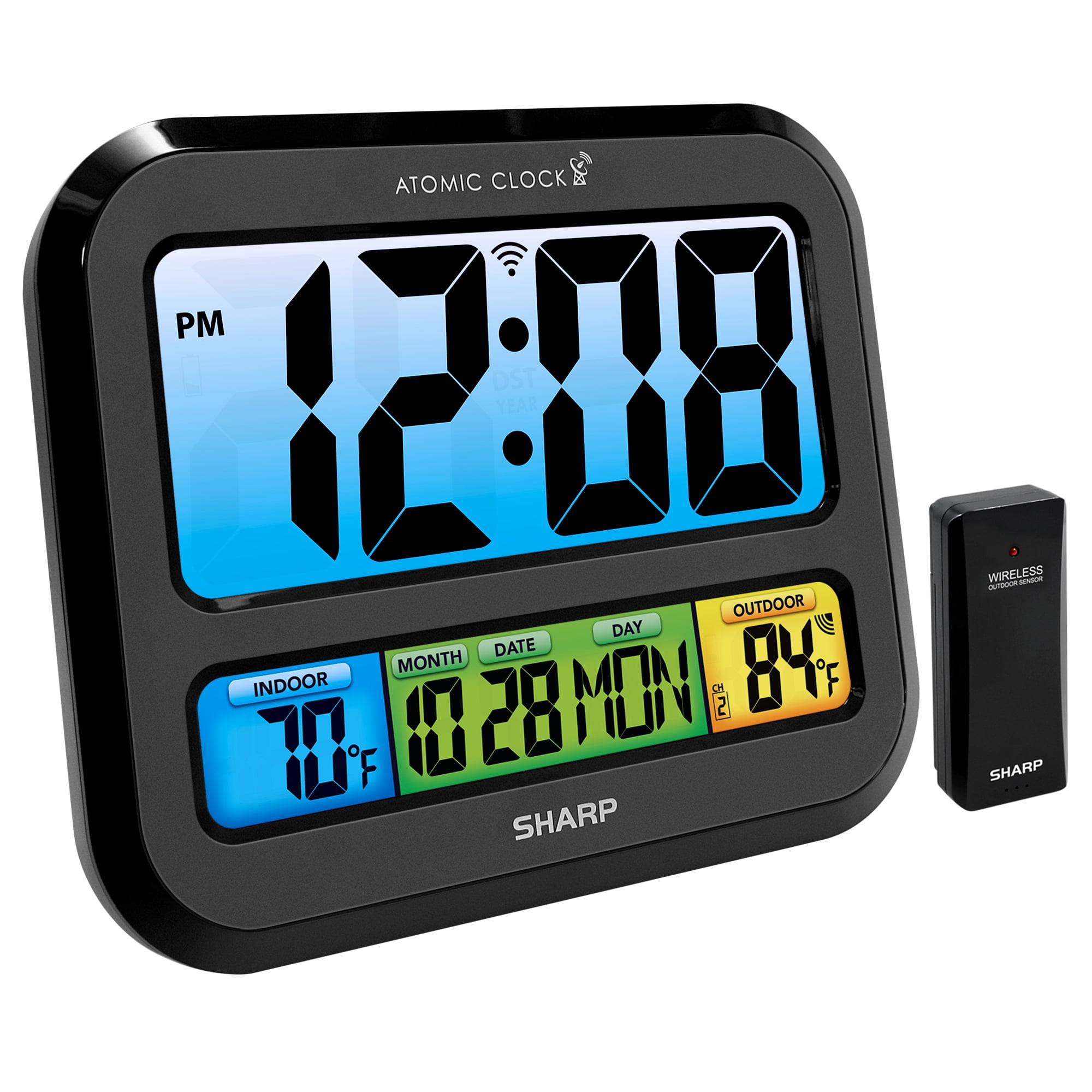 Sharp Atomic Clock with Bright Color Display, Atomic Accuracy, Jumbo 3 ...