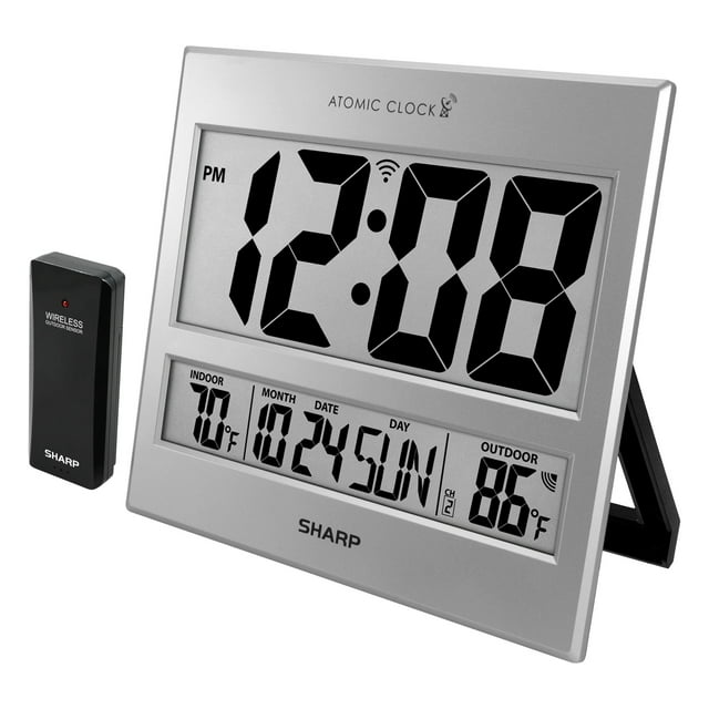 "Sharp Atomic Clock with Indoor Temperature, Large 3"" Display, Desk ...