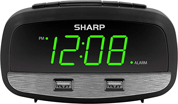 Sharp Alarm Clock with Electric Dual Fast Charge USB Ports and Battery ...