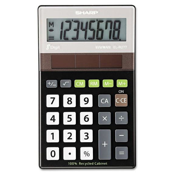 Sharp ELR277BBK EL-R277BBK Recycled Series Handheld Calculator 8-Digit ...