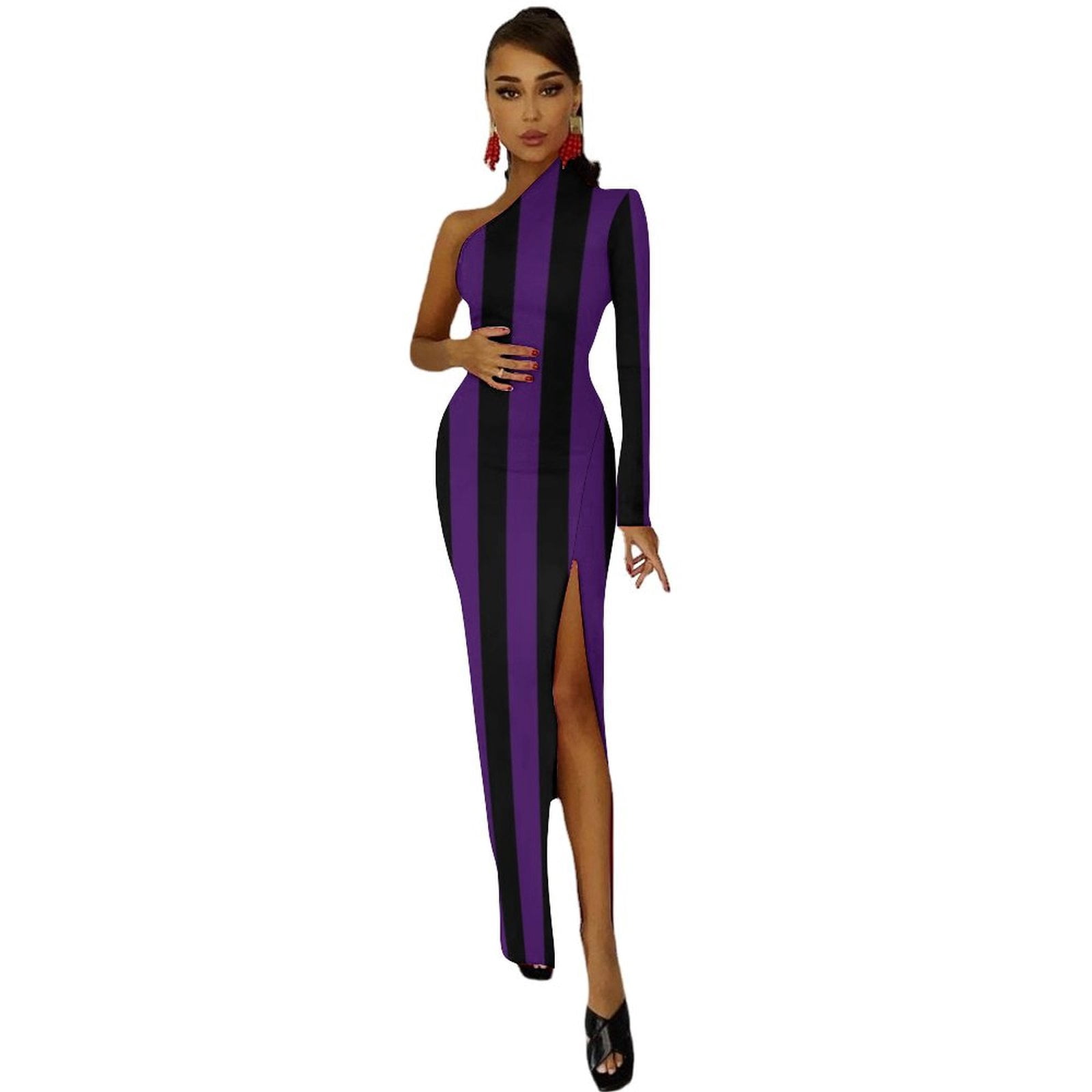 Sharp Edge Purple and Black Gothic Inspired Stripes Half Dleeve Split ...