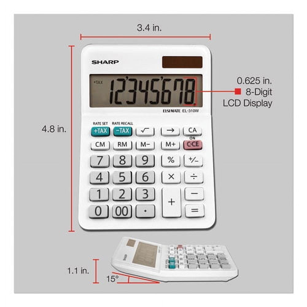 Sharp El-310wb Mini Desktop Calculator, 8-Digit Lcd | Order of 1 Each ...